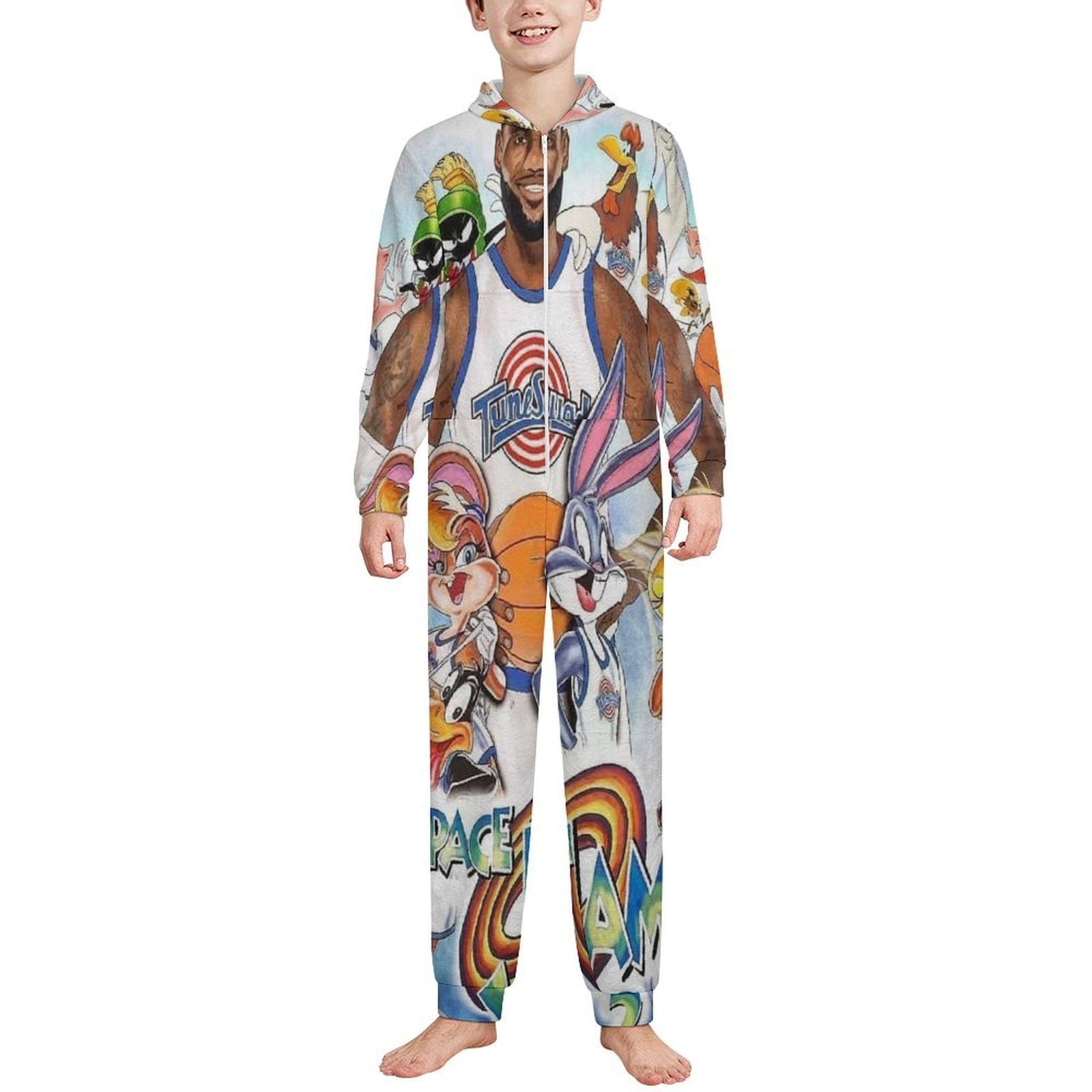 Space Jam One Piece Pajama Hooded Union Suit PJs Sleepwear - Walmart.com