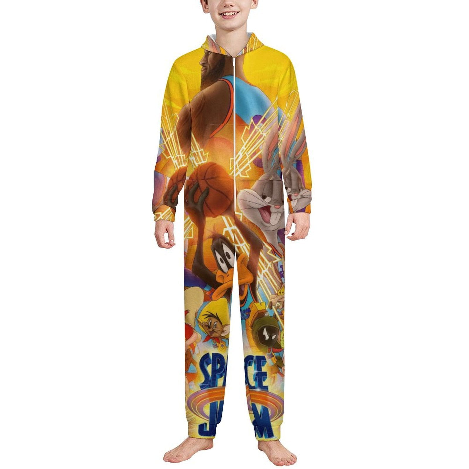 Space Jam One Piece Pajama Hooded Union Suit PJs Sleepwear - Walmart.com