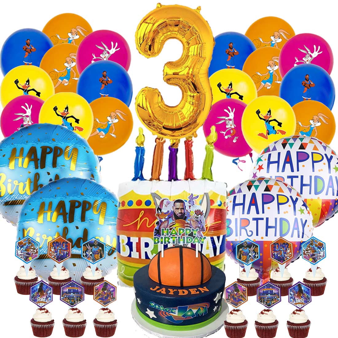 Space Jam Party Supplies 3rd Decor Kit Balloons Birthday Cake Topper ...