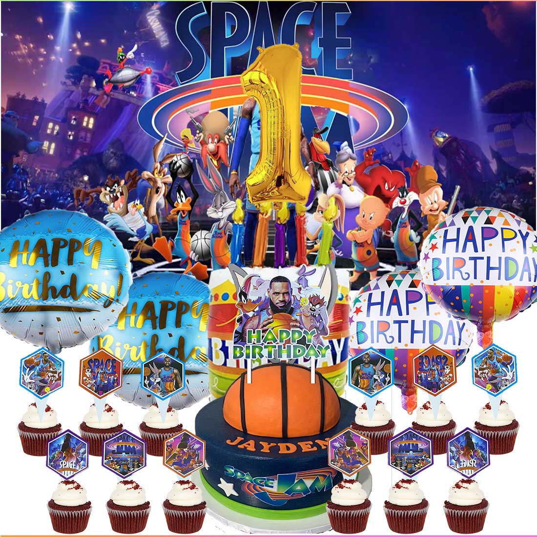 Space Jam Party Supplies Decor 1st Kit Balloons Birthday Cake Topper ...