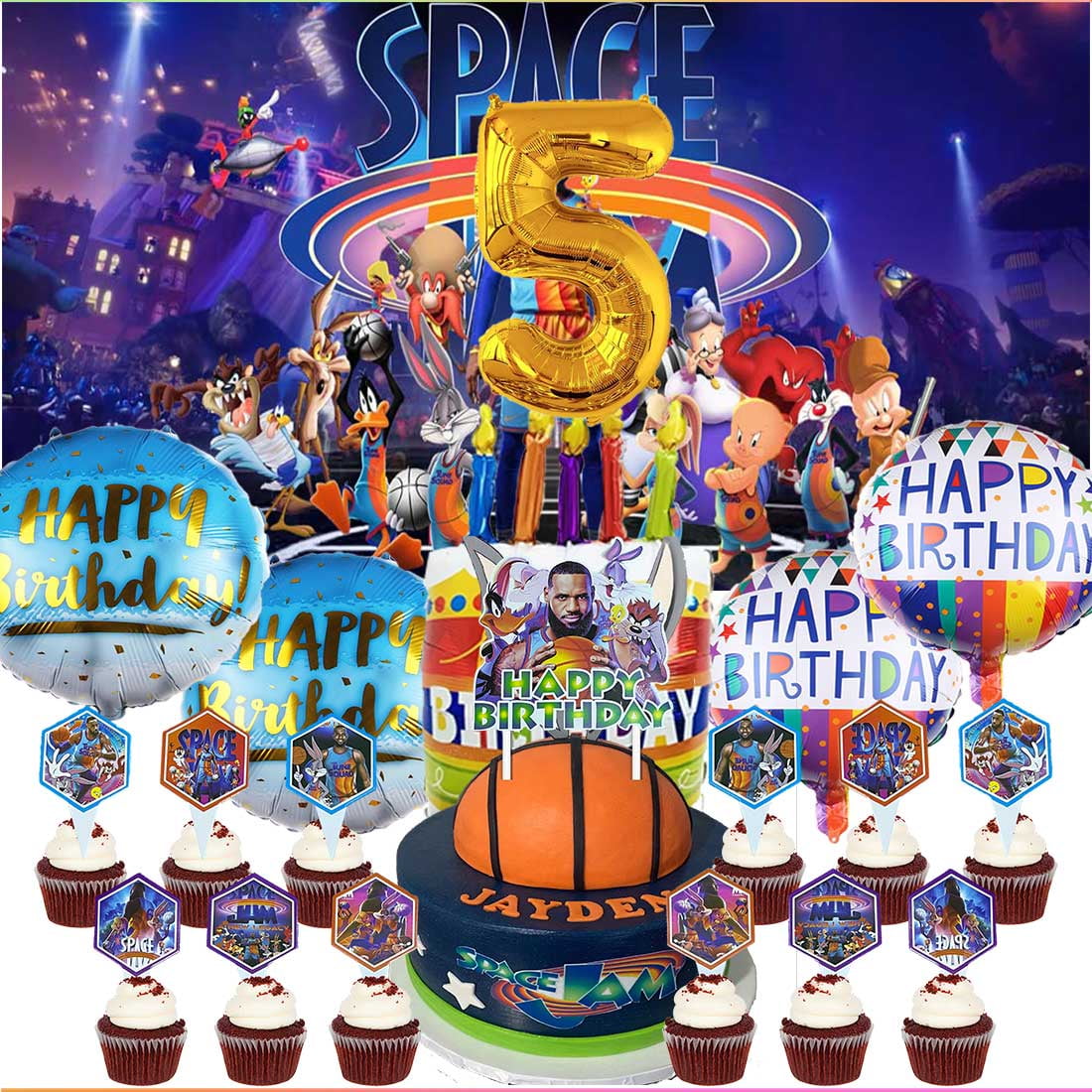 Space Jam Party Supplies Decor 5th Kit Balloons Birthday Cake Topper ...