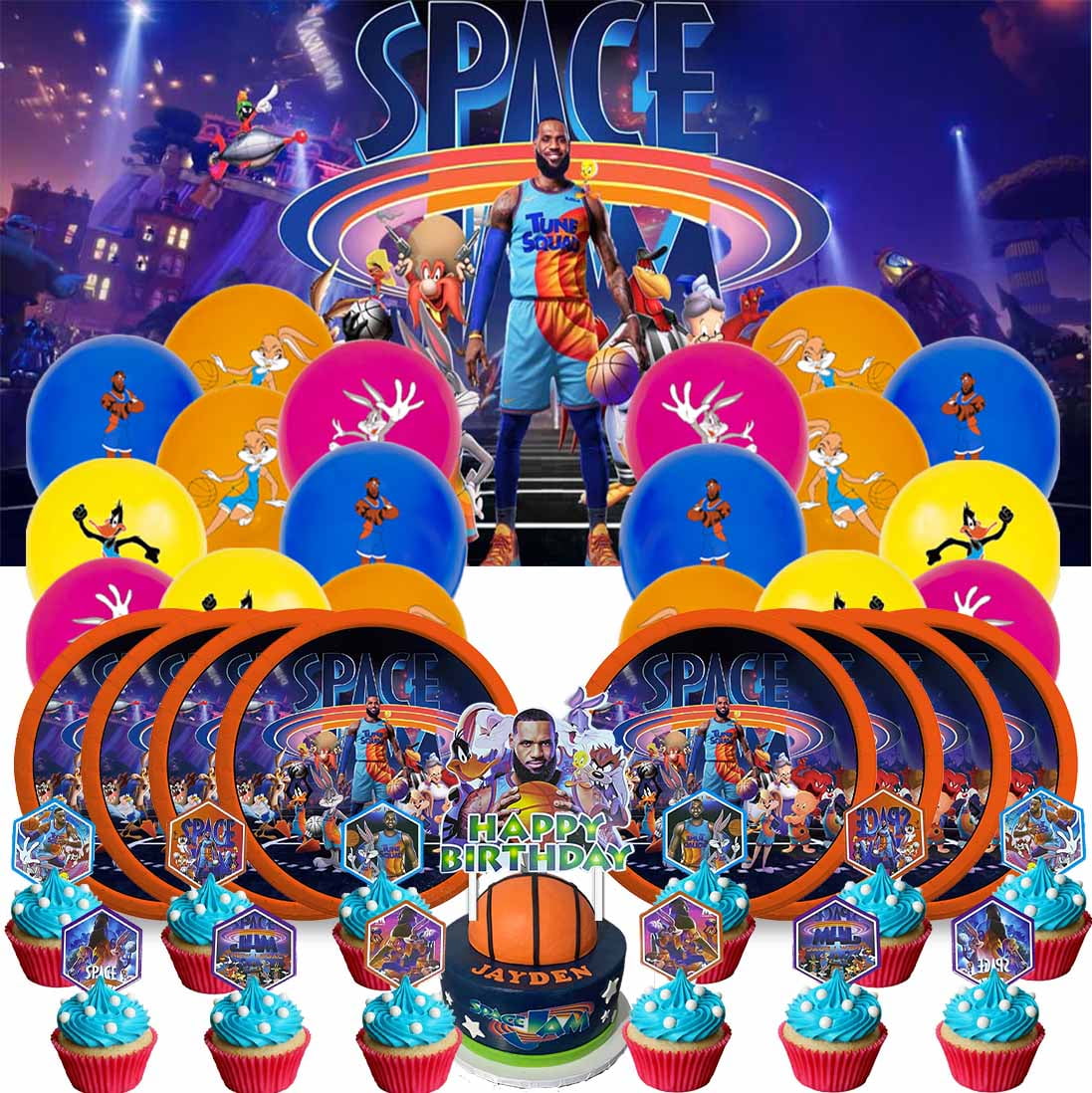 Space Jam Party Supplies Decor Cake Topper Birthday Backdrop Balloons ...