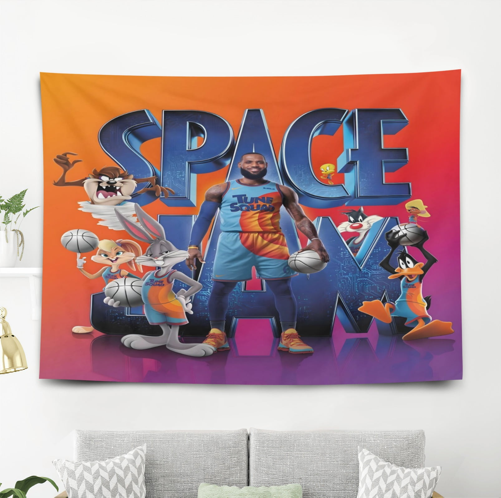 Space Jam Pattern Wall Hanging 50*60 Inches High-Quality Peach Skin ...