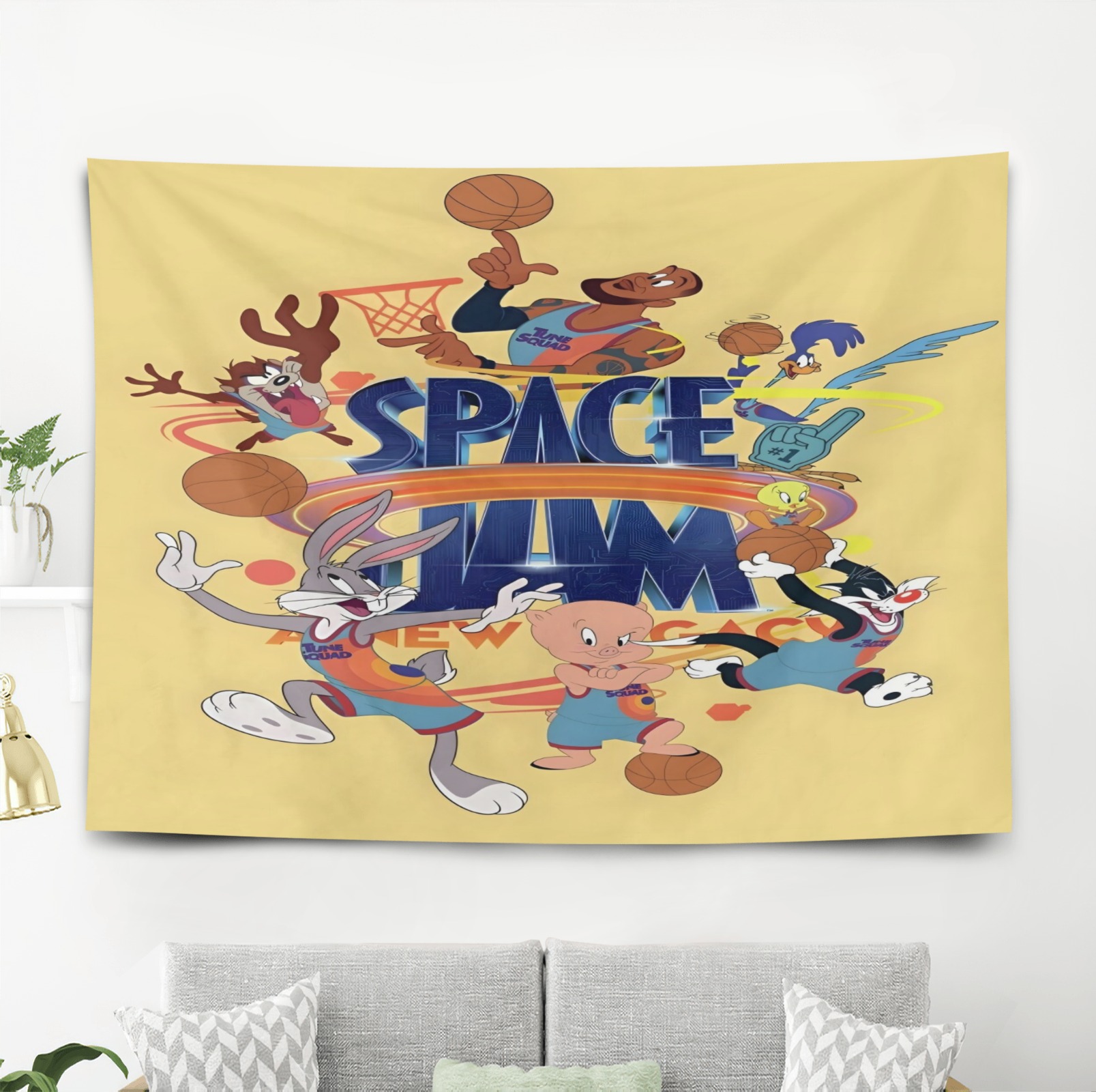 Space Jam Pattern Wall Hanging 50*60 Inches High-Quality Peach Skin ...