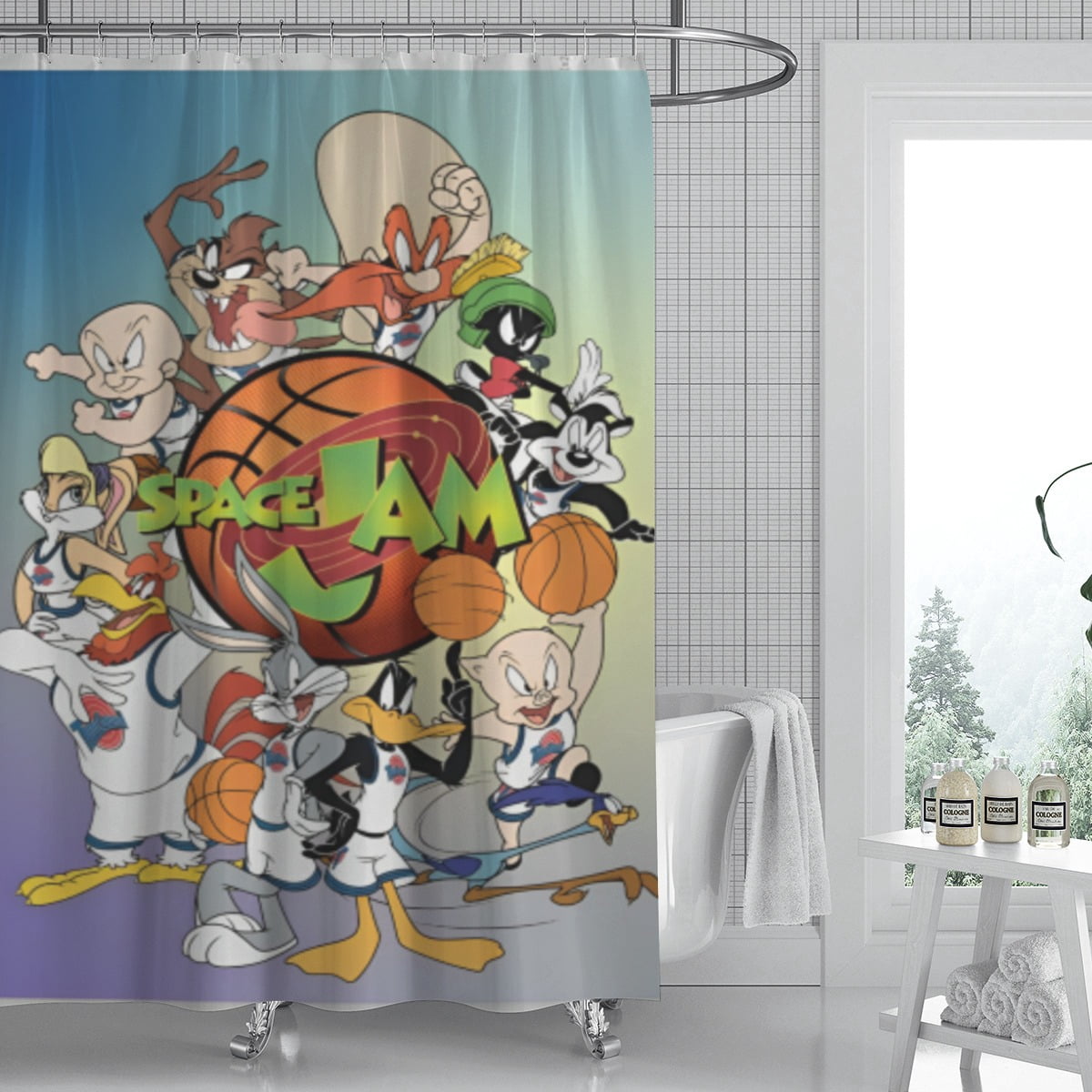 Space Jam shower curtain features an iconic print, is waterproof and ...