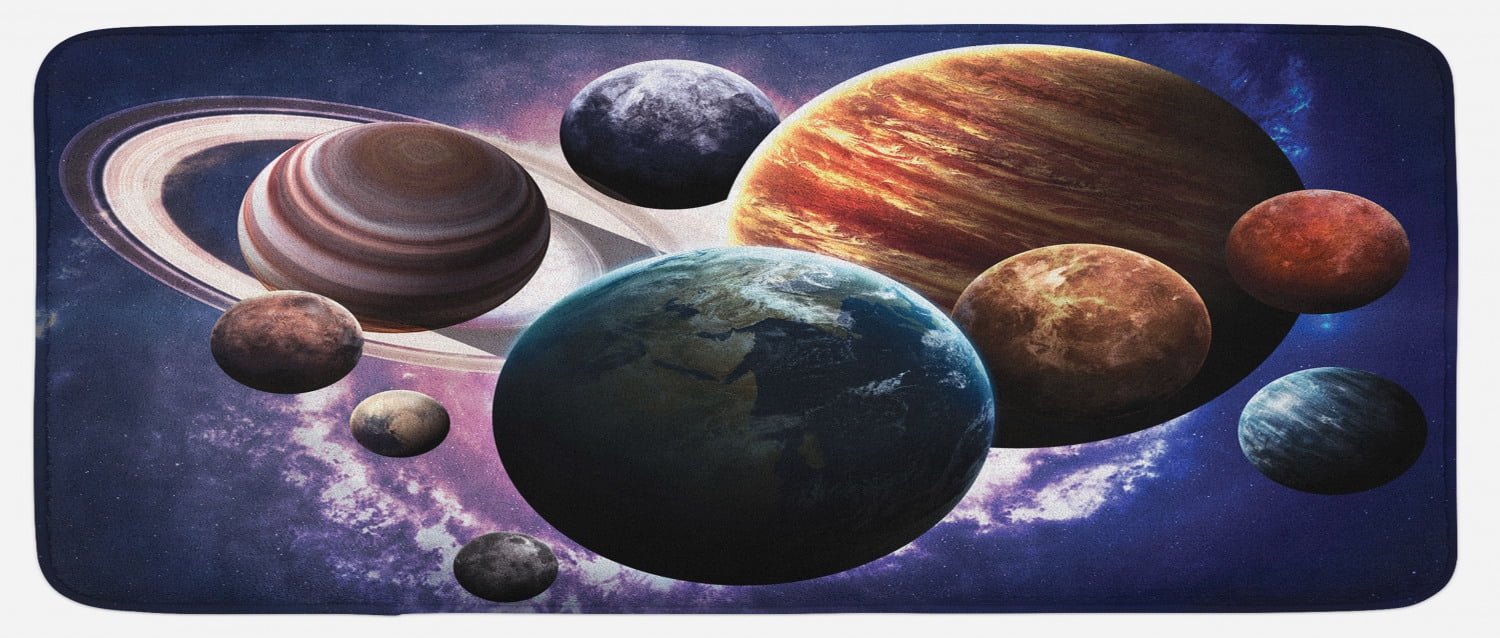 Space Kitchen Mat, Solar System Planets All Together in Space Mercury ...