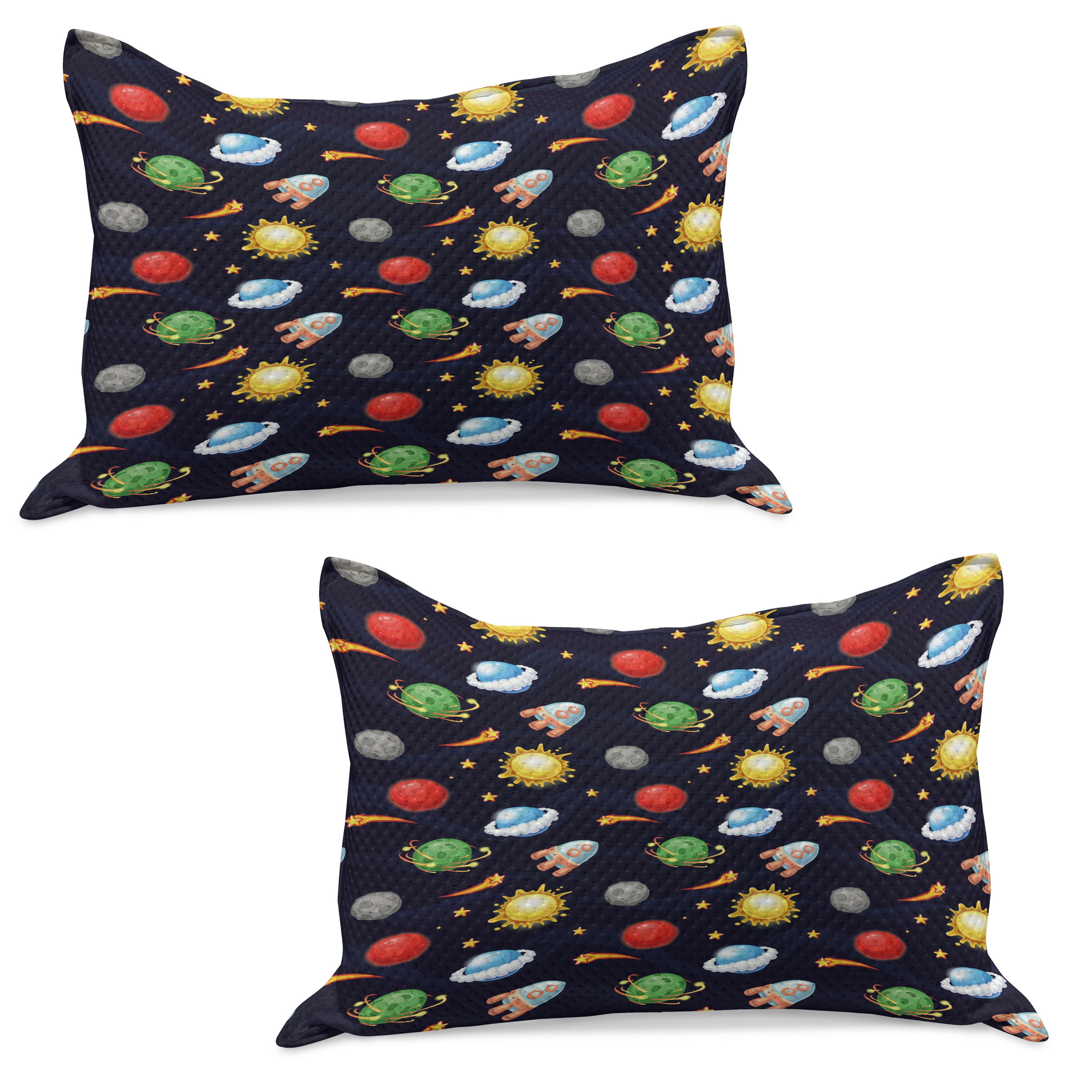 Space Knitted Quilt Pillowcover Set of 2, Cartoon Style Cosmos Themed ...