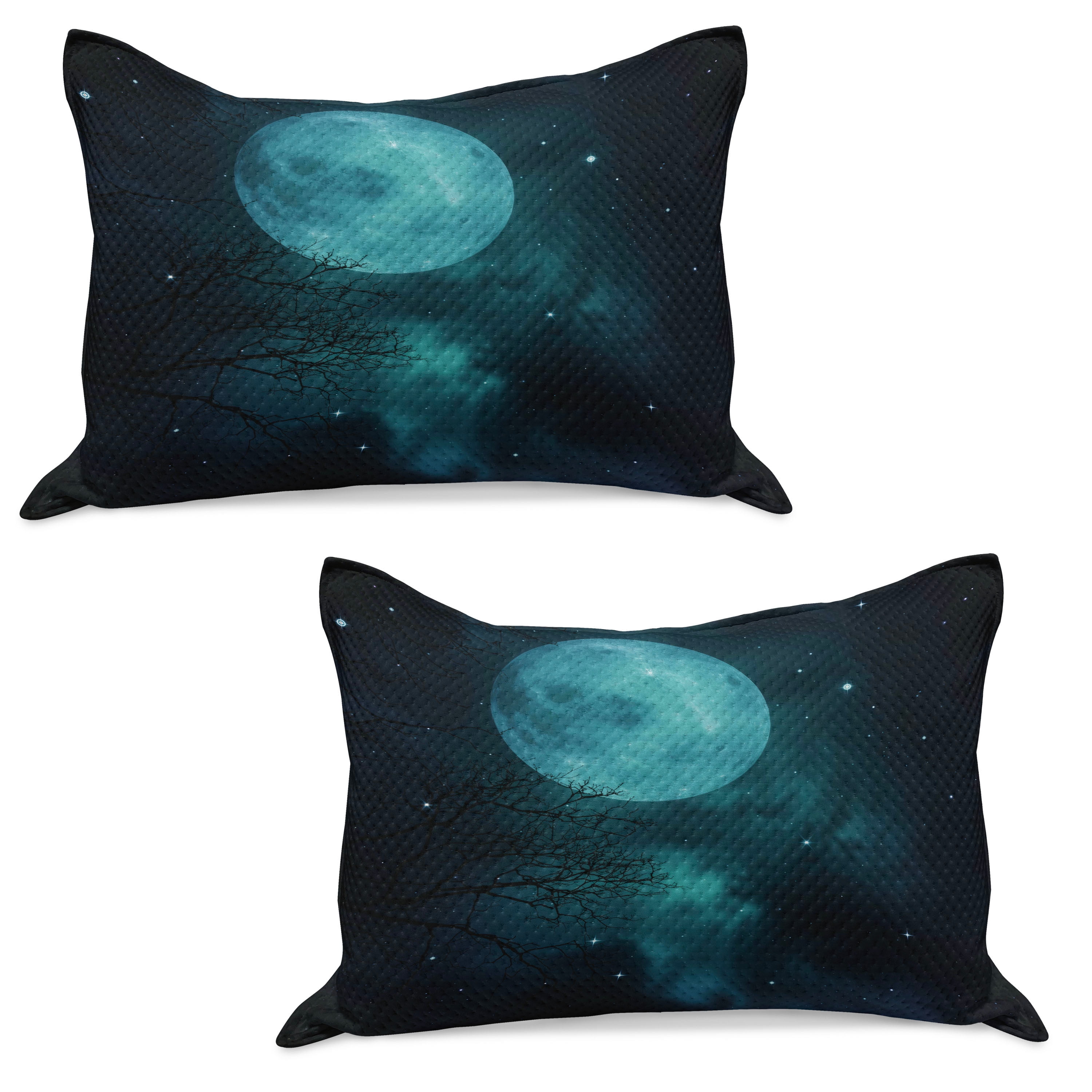 Space Knitted Quilt Pillowcover Set of 2, Moon on Starry Sky Universe Cosmos Space Themed ...
