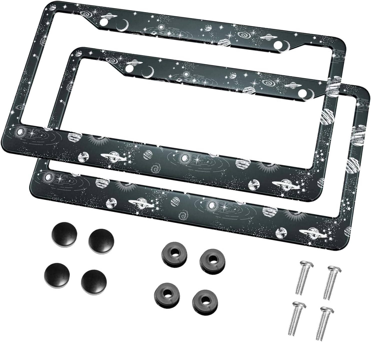 Space License Plate Frame Black 2 Pcs Universe Galaxy Star Moon Planets ...