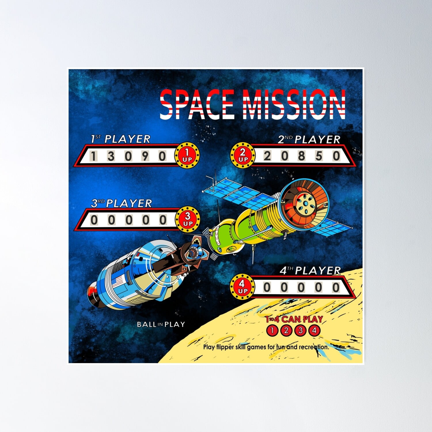 Space Mission Retro Pinball Poster Wall Art, Modern Wall Decor, 24x24 ...