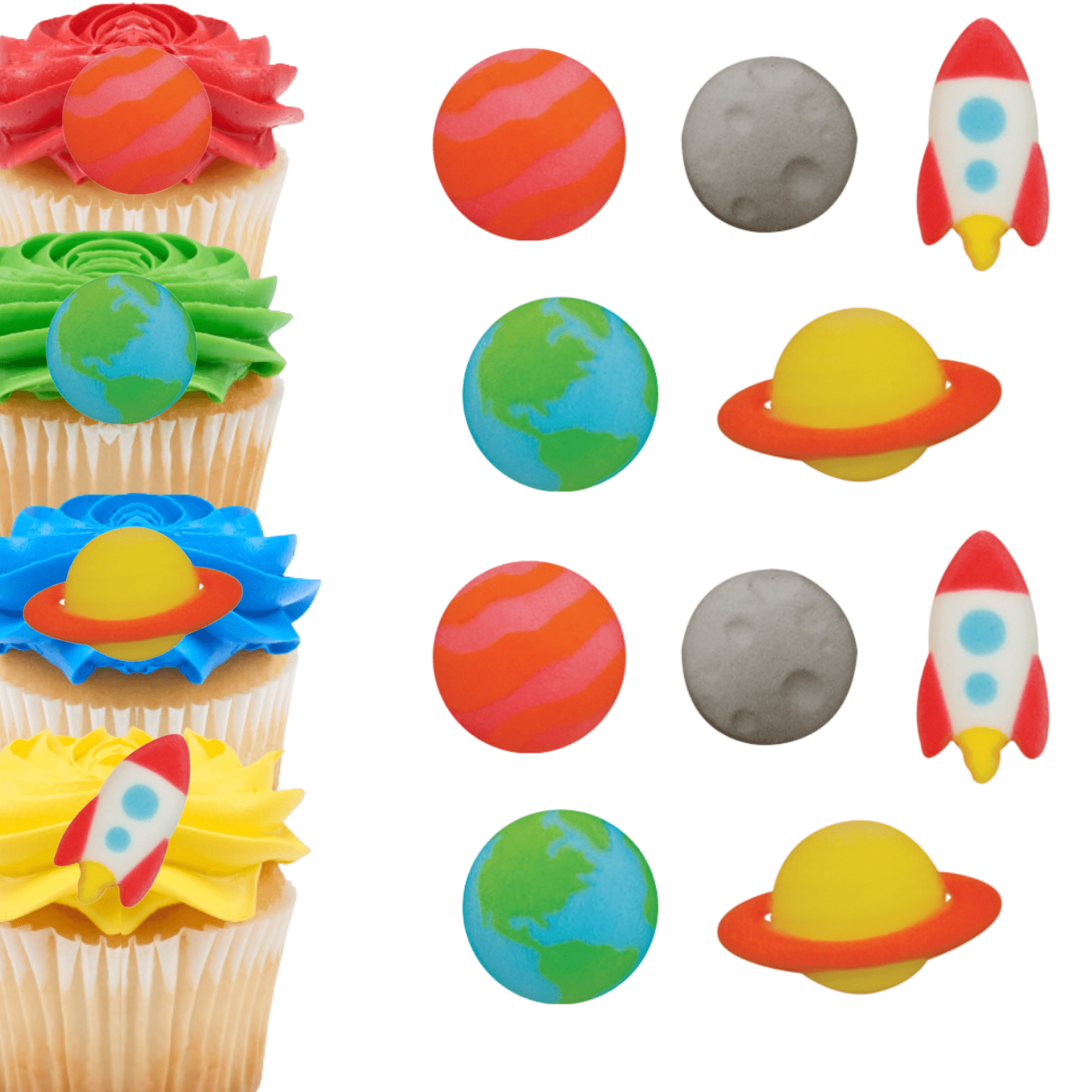 Space Moon Earth Rocked Molded Sugar Cake/Cupcake Decorations - 12 ct ...