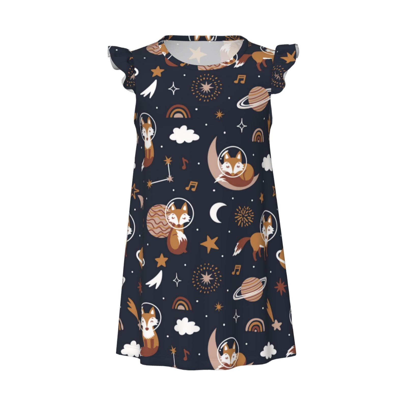 Space Music Fox Girls Nightgowns, Short Sleeves Princess Dress, Girls ...