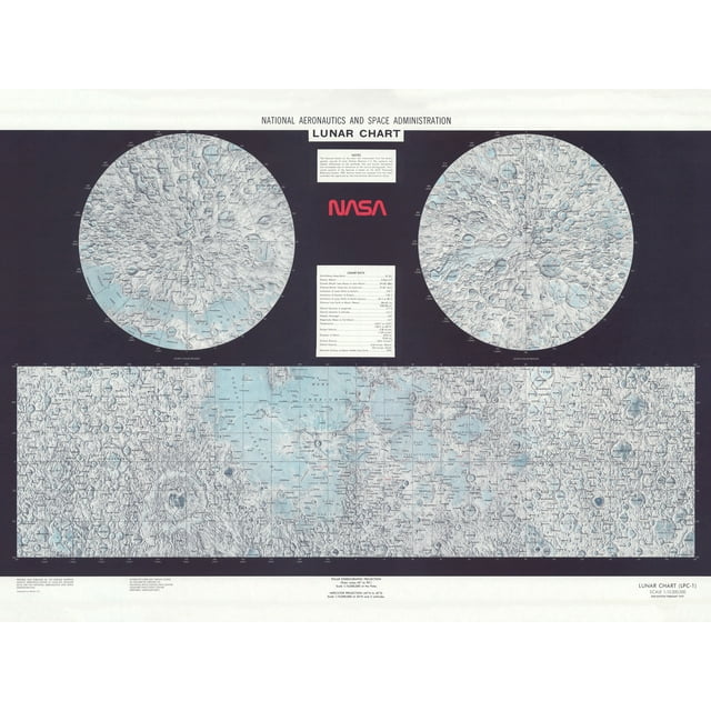 Space NASA 1979 Lunar Chart Moon Map Data Diagram Extra Large XL Wall ...