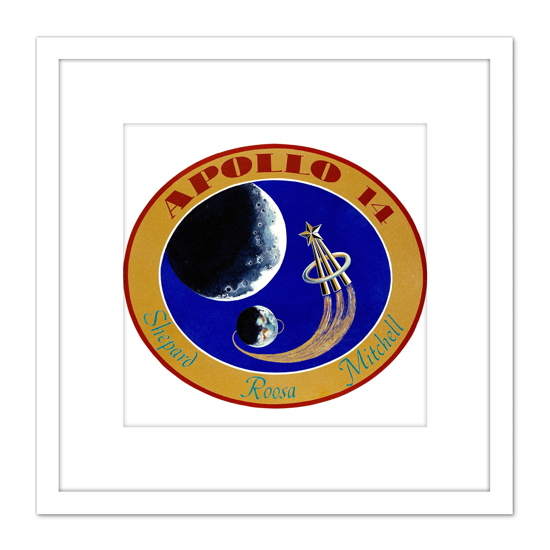 Space NASA Apollo 14 Mission Emblem Badge Patch 8X8 Inch Square Wooden ...