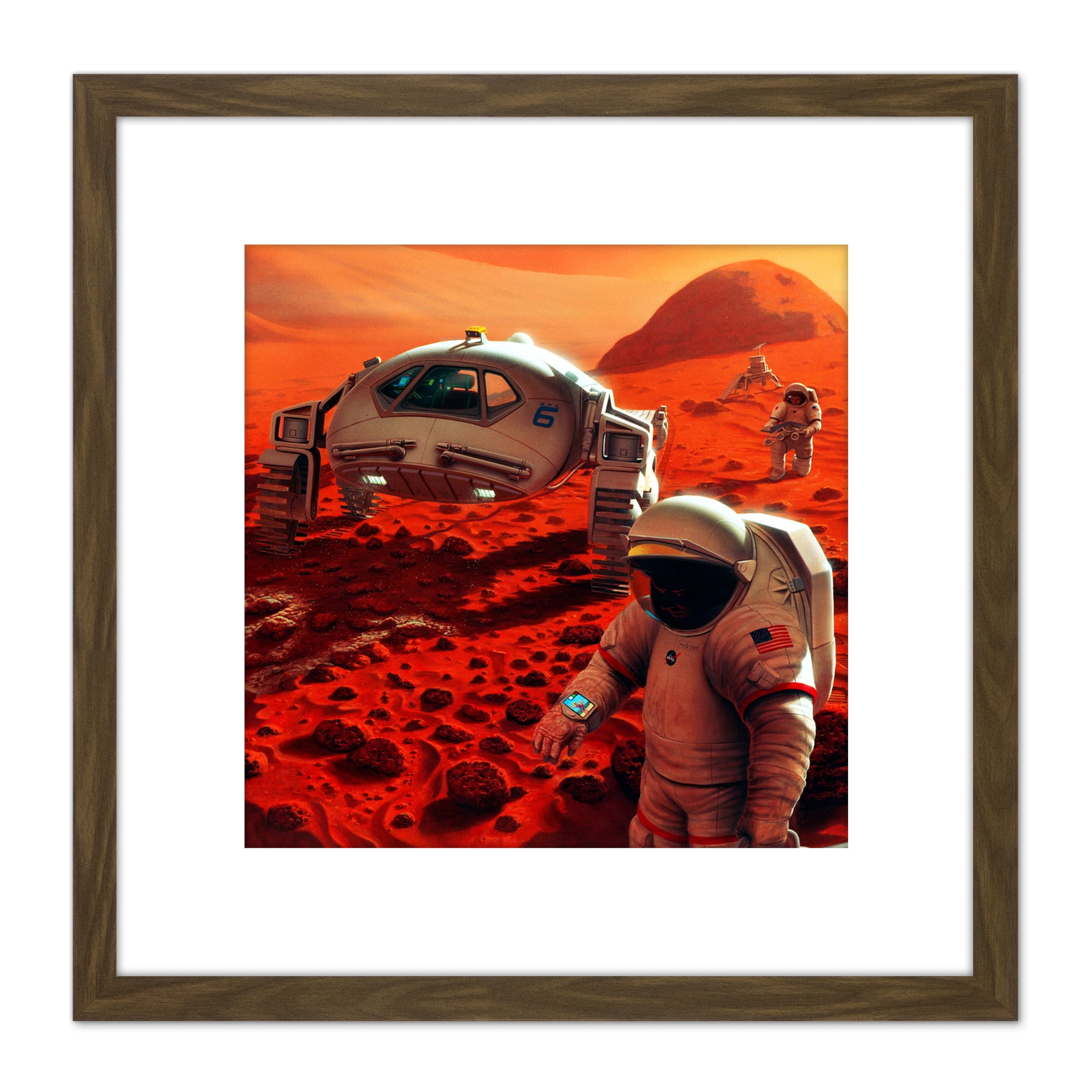 Space NASA Humans On Mars Planet Rover Illustration 8X8 Inch Square ...