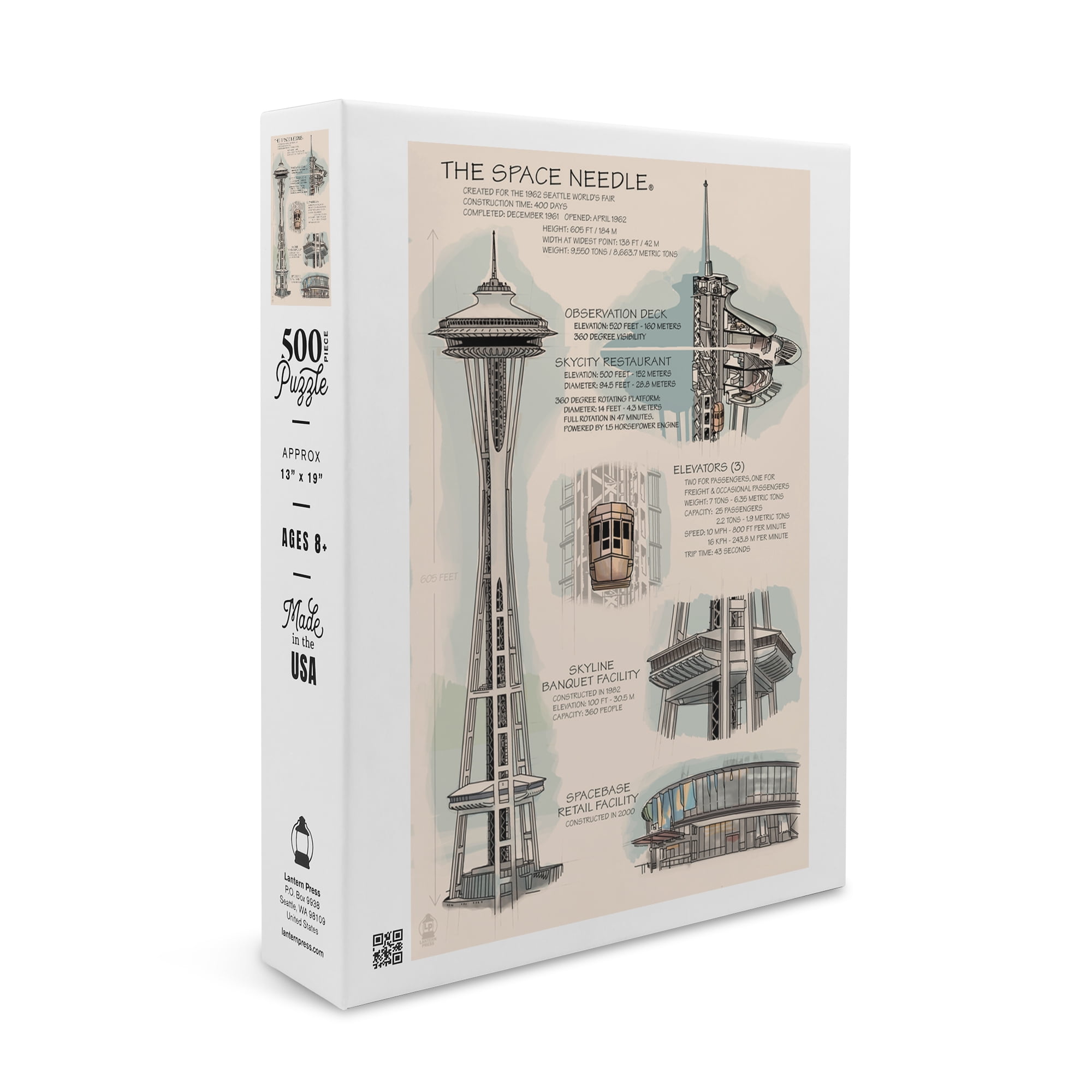 Space Needle Technical Drawing Naturals 19x27 Inches Premium 500