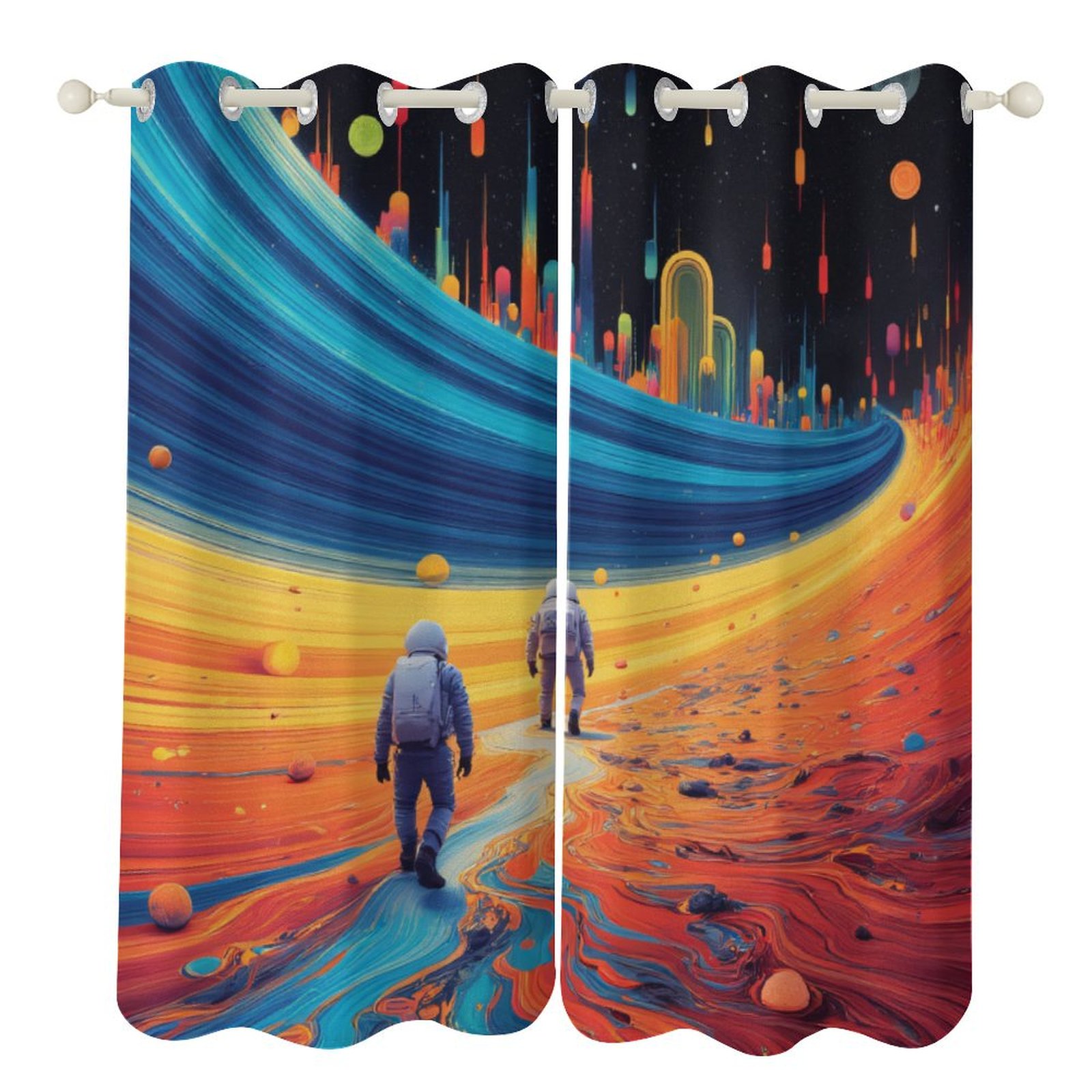 Space Odyssey Adventure 2 Panels 3D Printing Pattern Curtain for ...