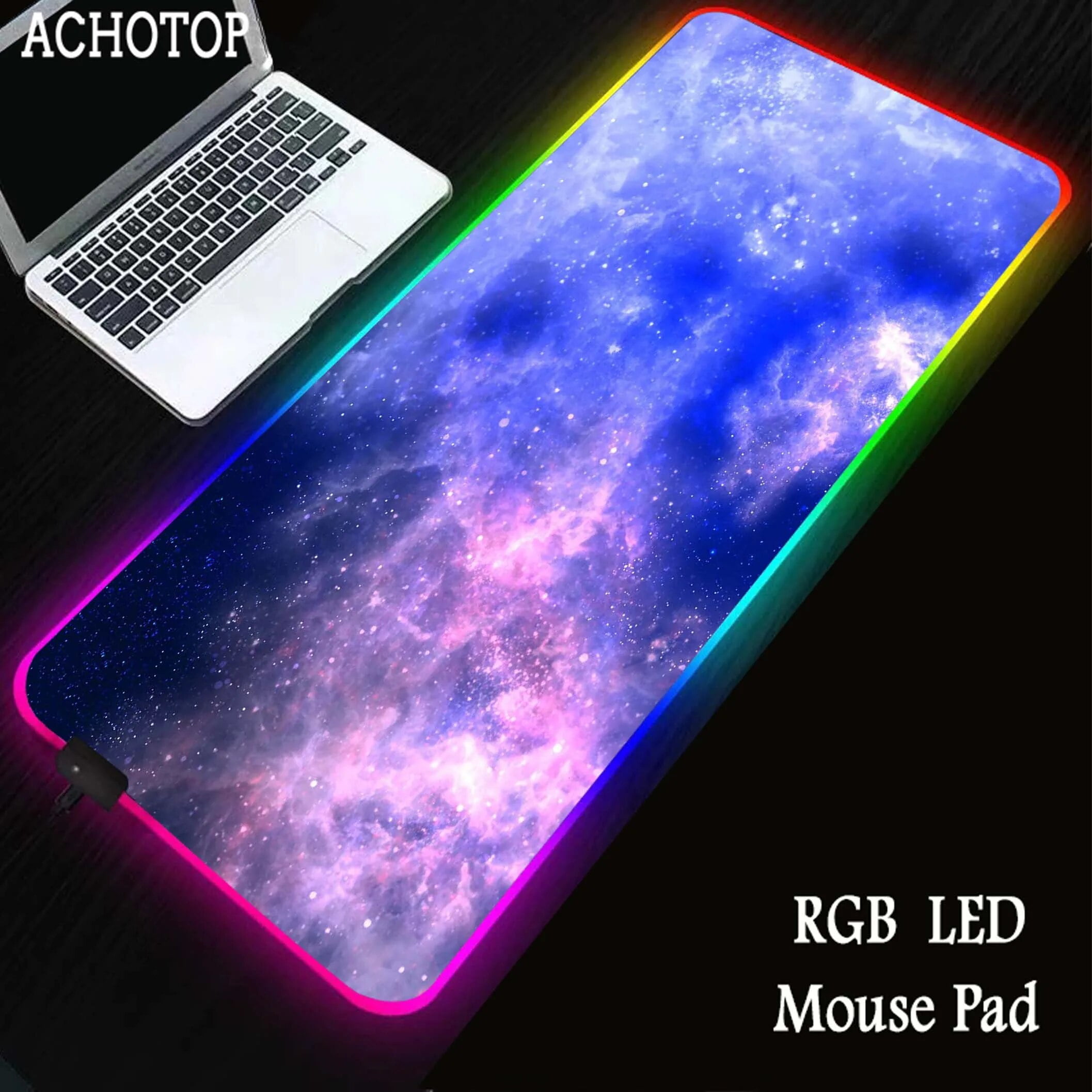 Space Pc Gamer Backlit Mouse Pad Purple Cloud Galaxy Gaming ...