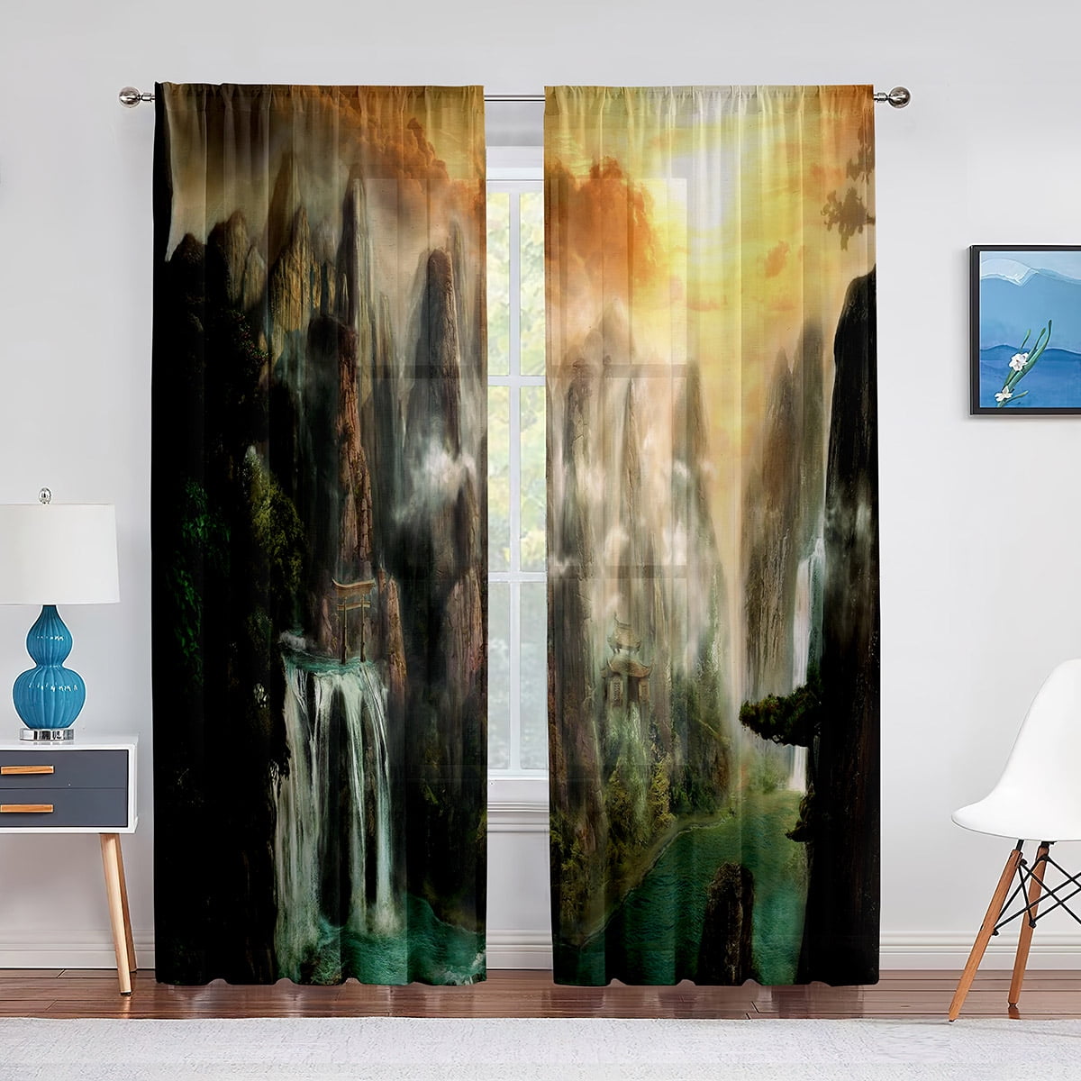 Space Planet Surface Starry Sky River Tulle Window Curtain for Living ...