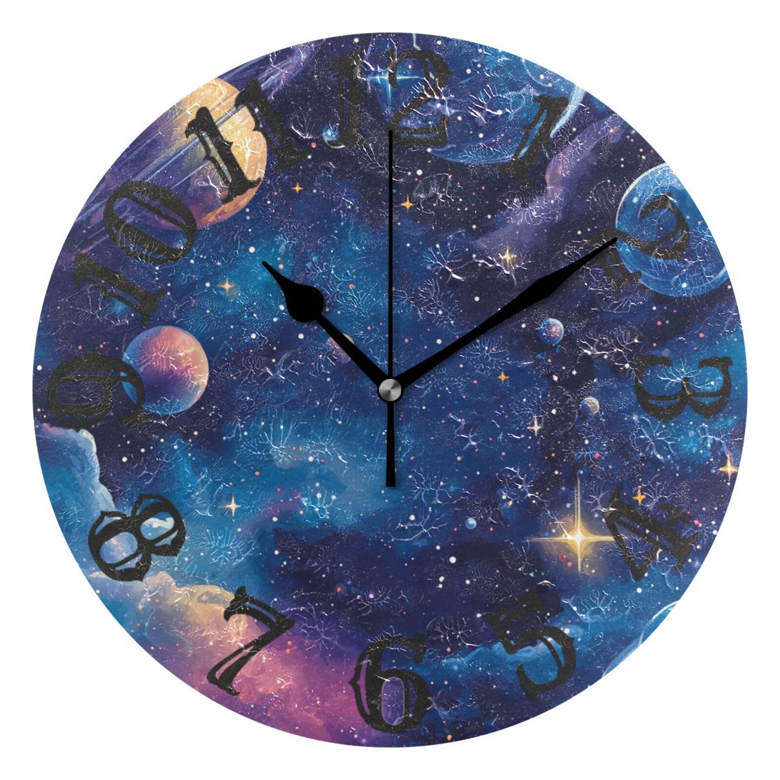 Space Planet Wall Clock 10 inch Non-Ticking Easy to Read Decorative ...