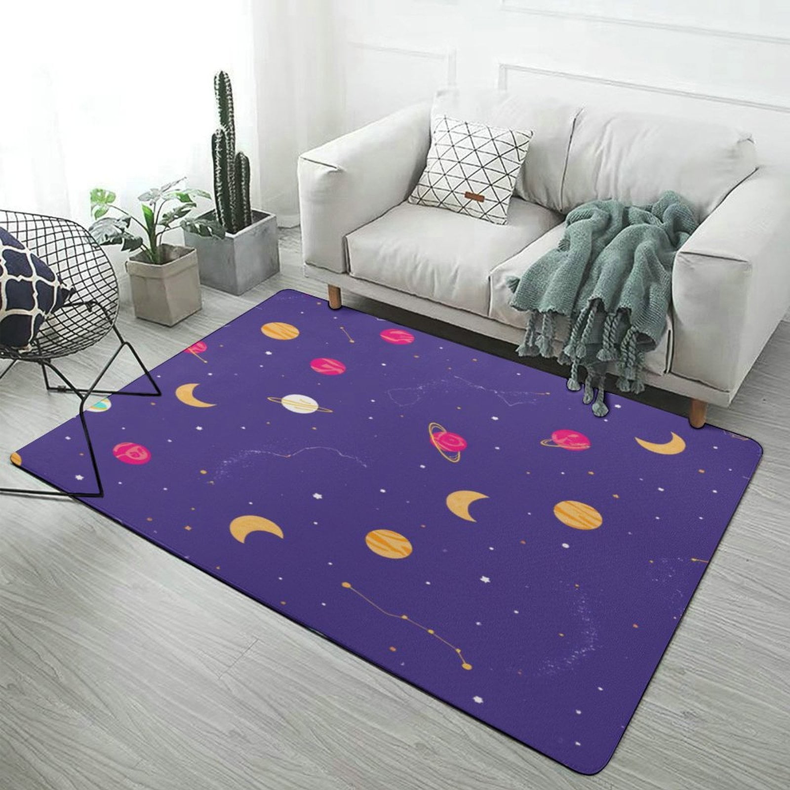 Space Planets And Moons Pattern Carpet Style Living Room Bedroom Rug ...