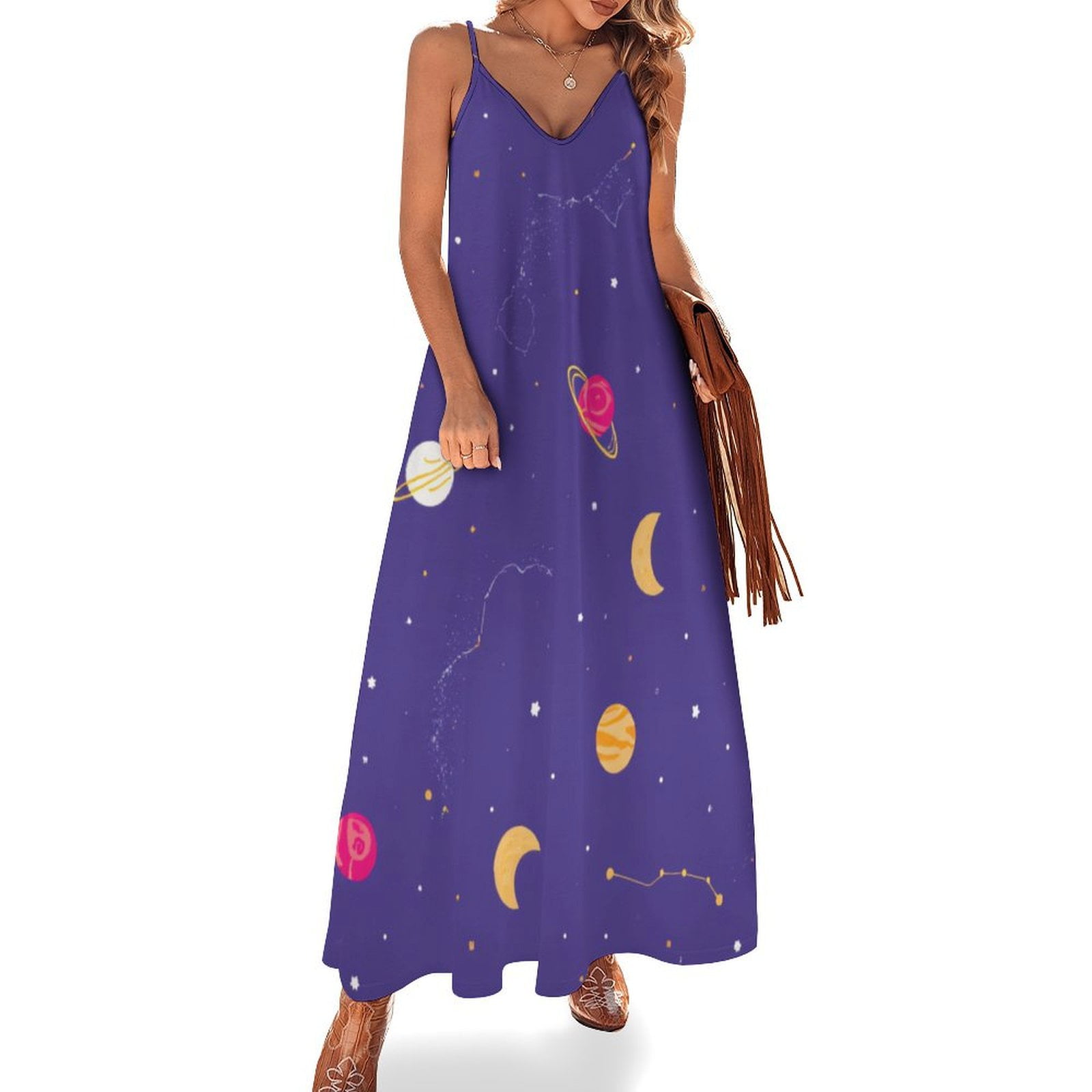 Space Planets And Moons Pattern Sleeveless Dress Women's Luxury Party ...