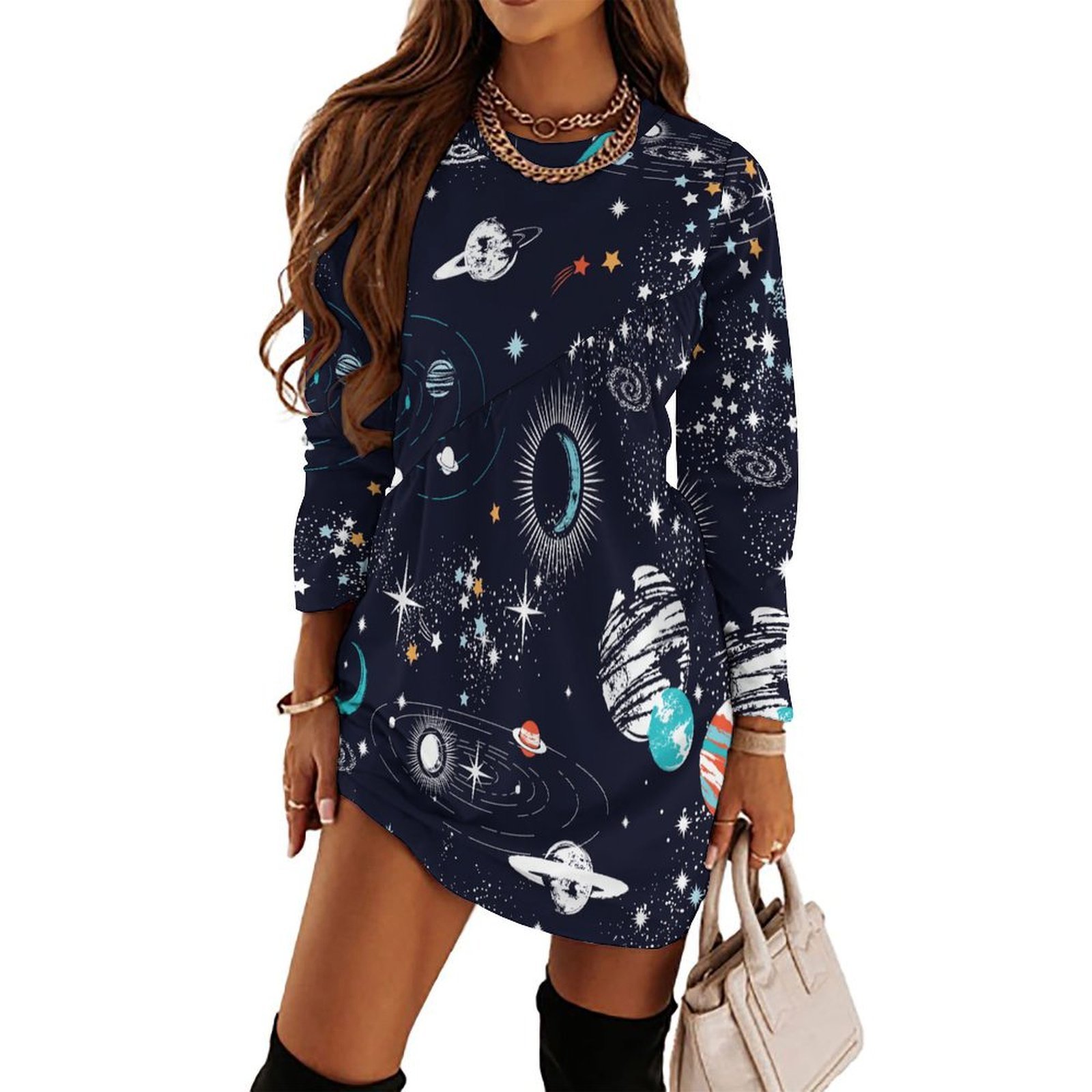 Space Planets Constellation Loose Dress Evening Dress Summer Dresses ...