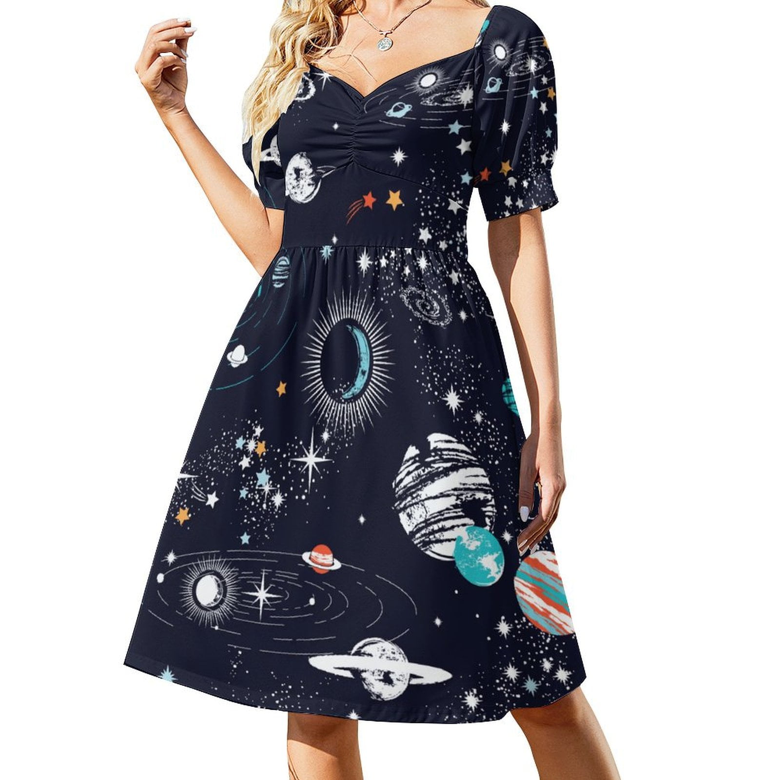 Space Planets Constellation Short Sleeve Dress Clothes Women's Summer ...