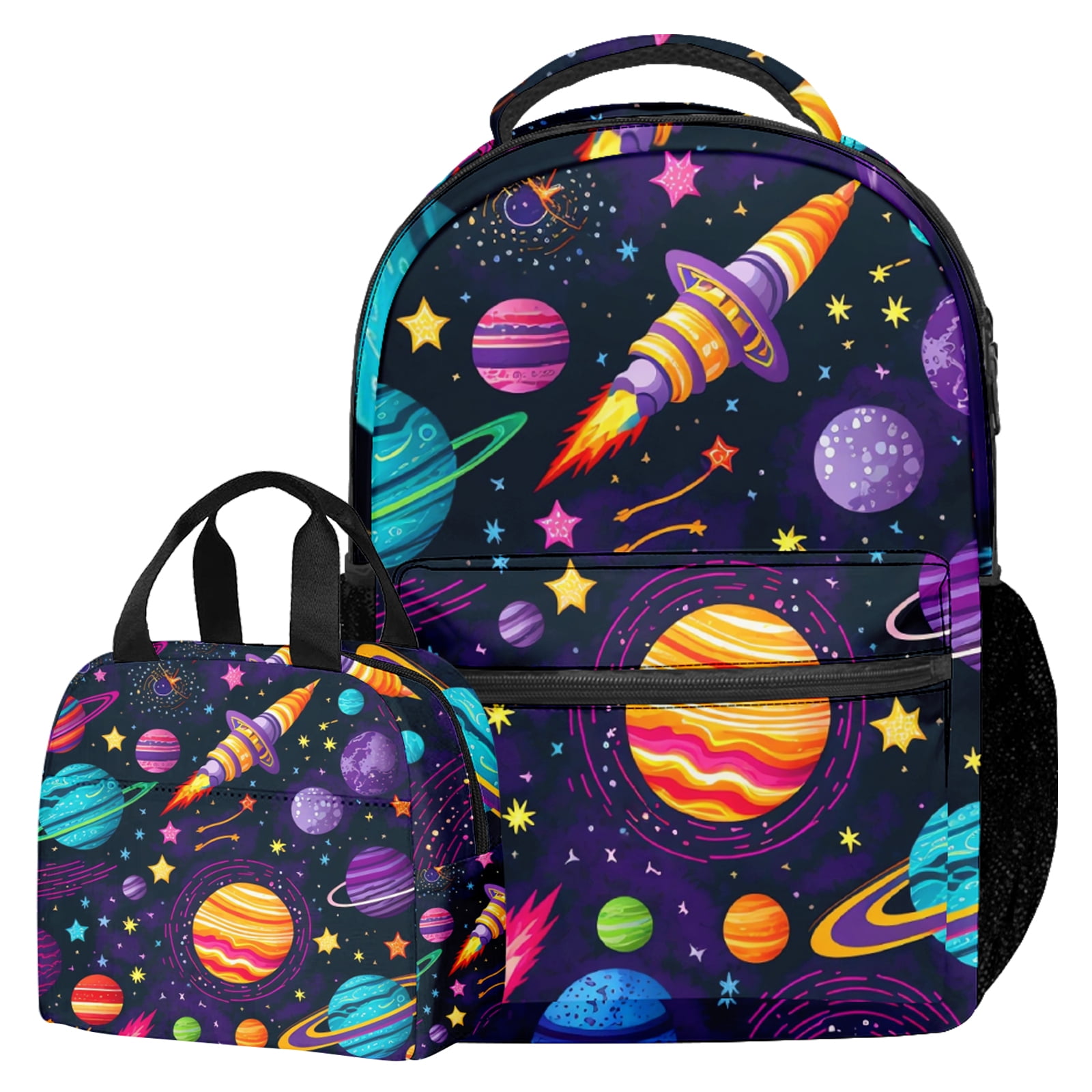 Space Planets Rocket Backpack with Lunch Bag,Casual Travel Backpack ...