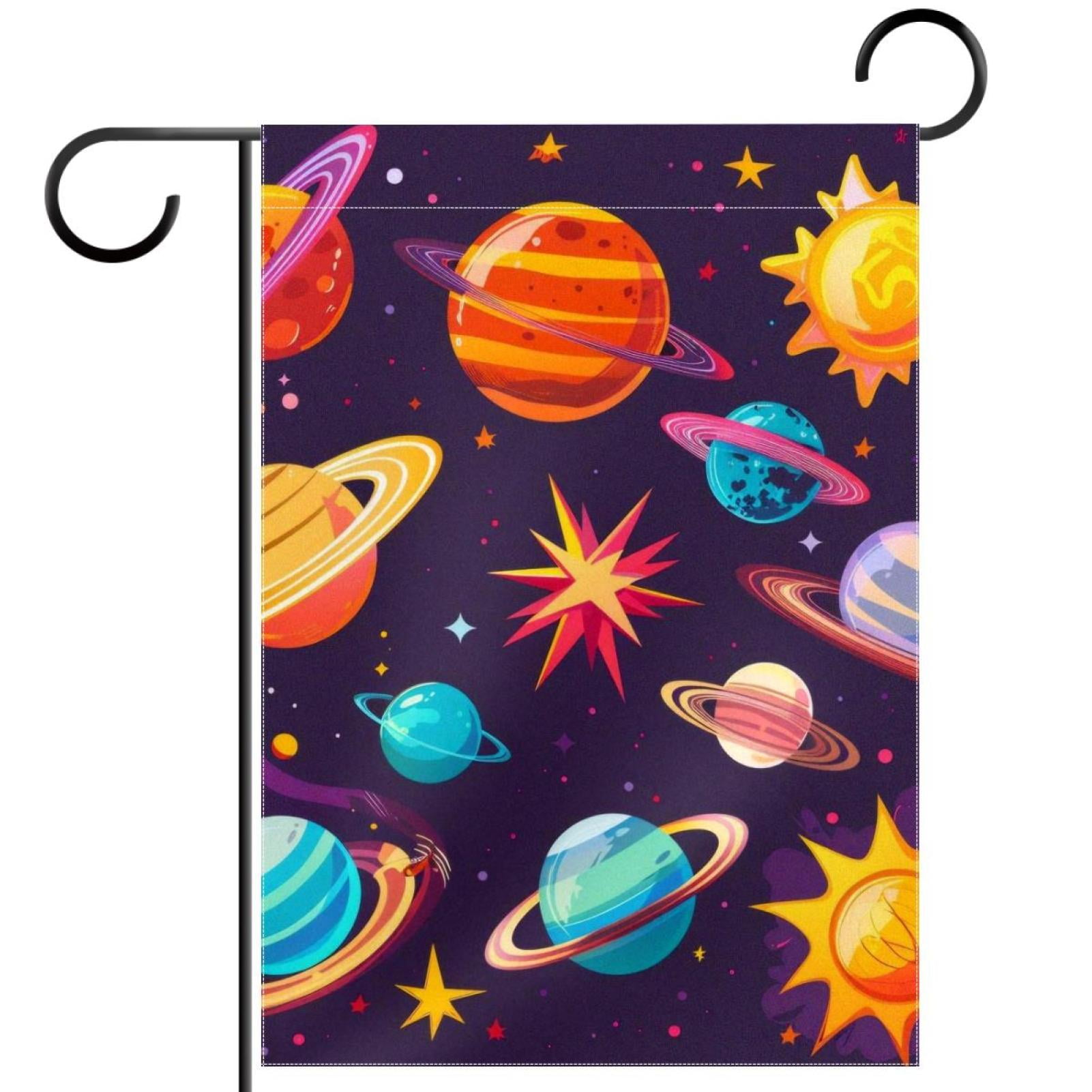 Space Planets and Stars Cartoon Pattern Decorative Garden Flag for All ...