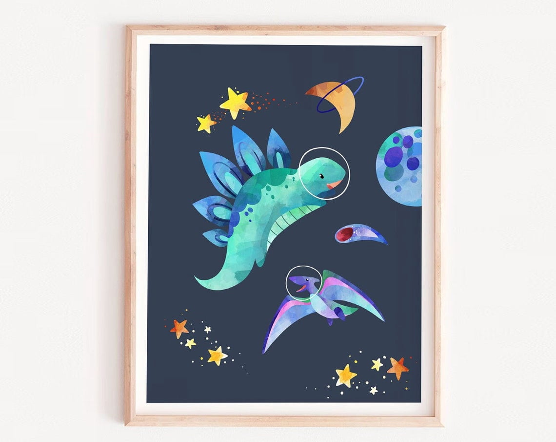 Space Poster, Dino Space Print, Space Wall Art, Dinosaur Wall Art, Kids ...
