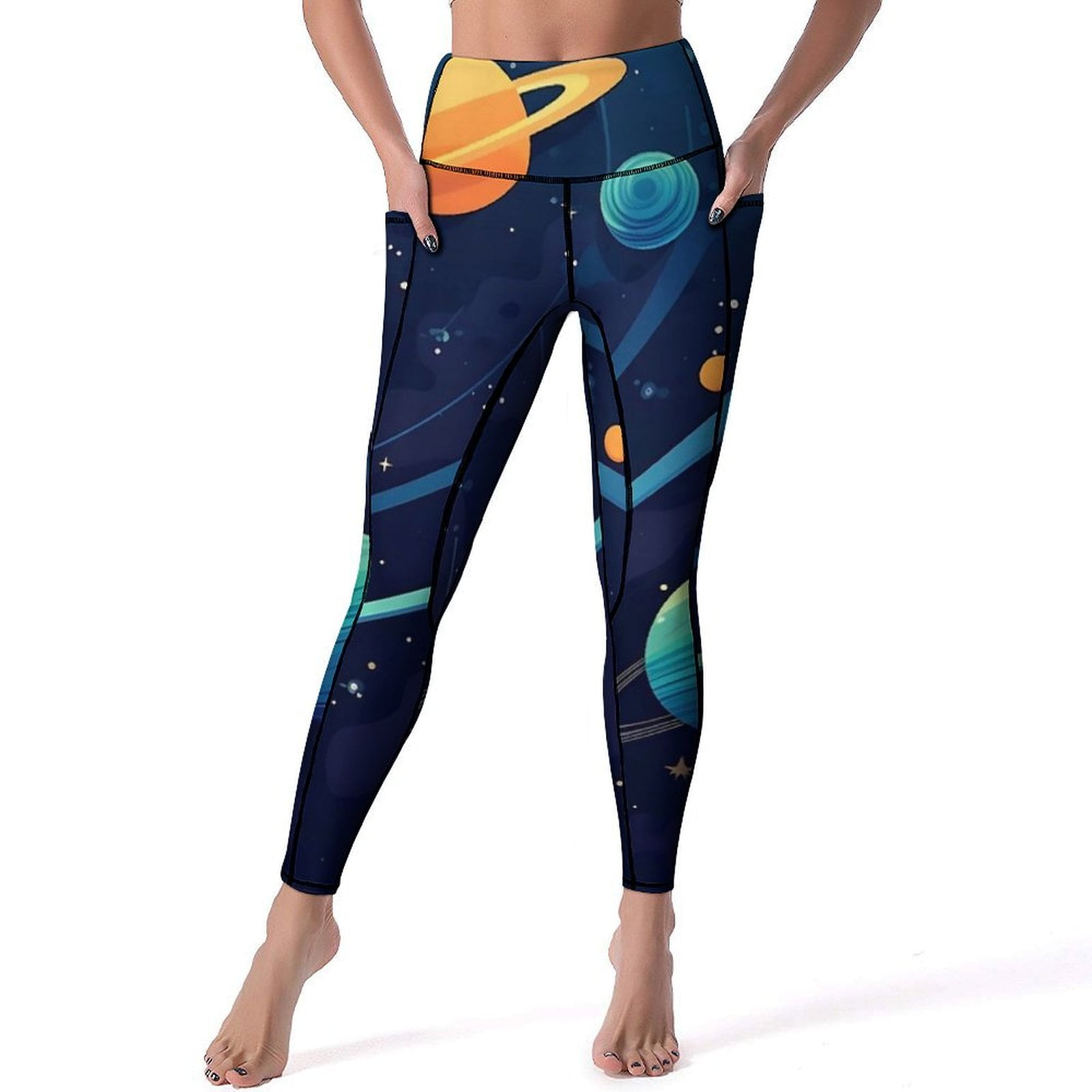 Space Print Leggings Sexy Planets of The Solar System Gym Yoga Pants ...