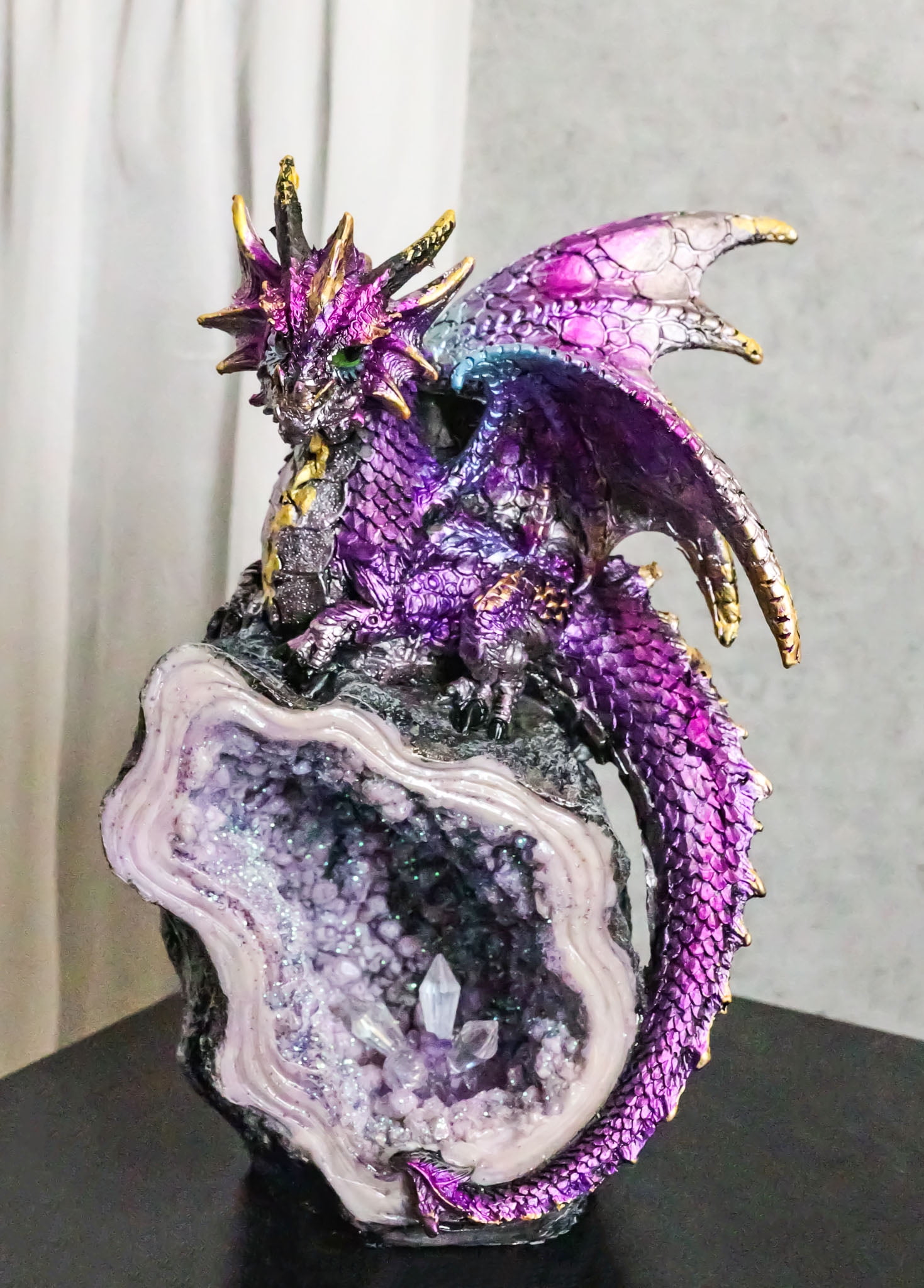 Space Purple Iridescent Dragon On Faux Geode Rock Quartz Crystal Cove ...
