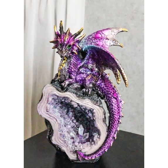 Space Purple Iridescent Dragon On Faux Geode Rock Quartz Crystal Cove ...