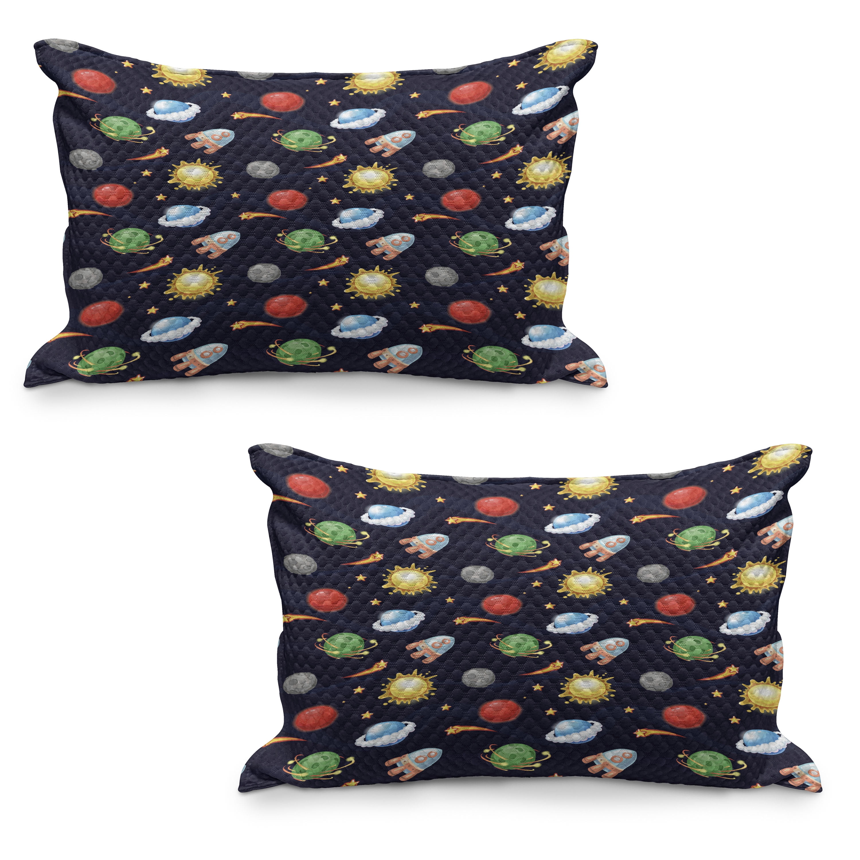 Space Quilted Pillowcover Set of 2, Cartoon Style Cosmos Themed ...