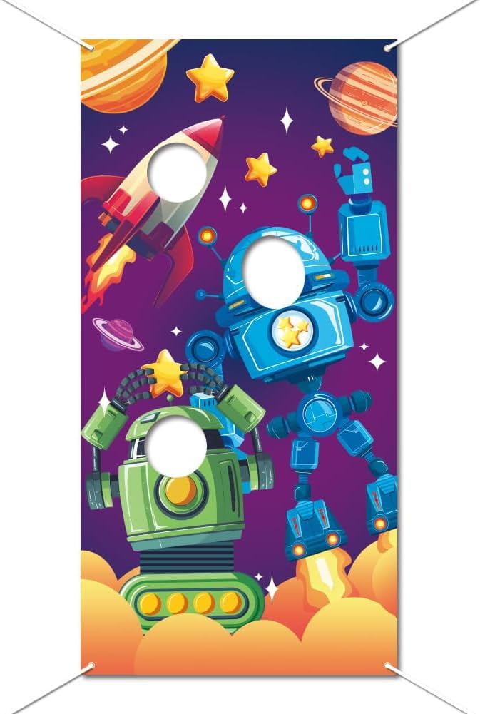 Space Robot Photo Door Banner Robot and Rocket Phtography Backdrop for ...