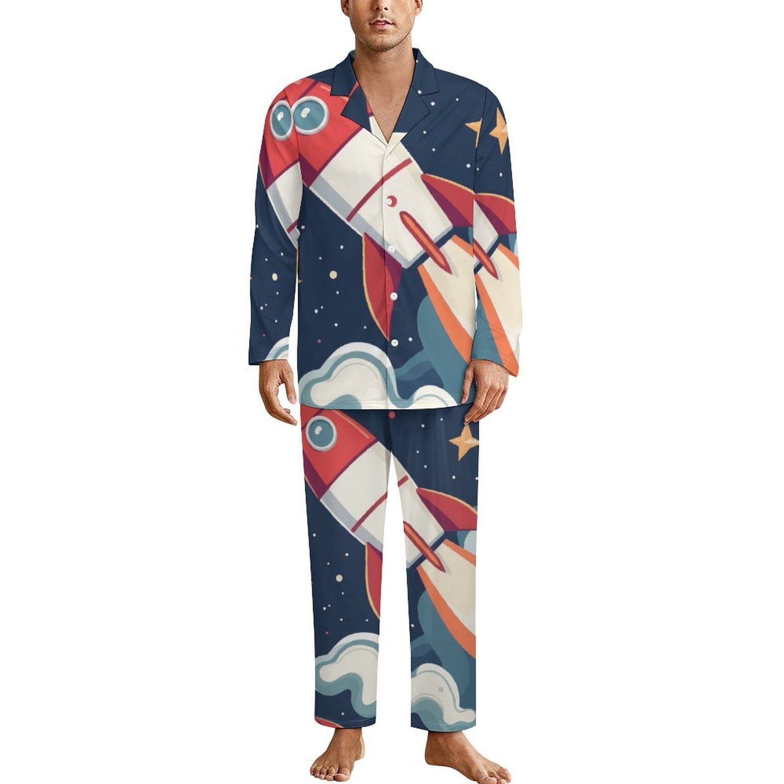 Space Rocket Adventure Pajama Set Soft Sleepwear Man Long Sleeves ...