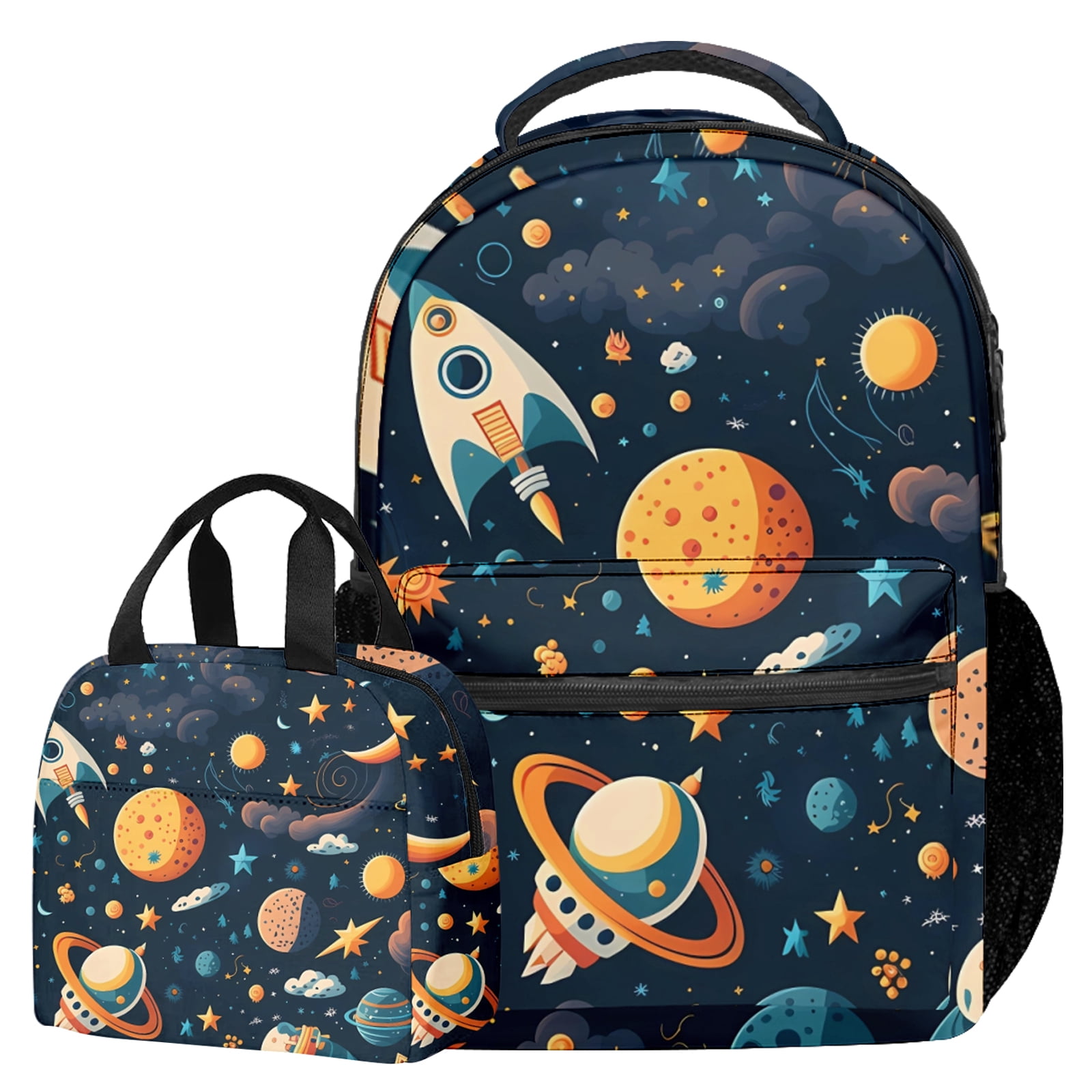 Space Rocket Backpack Planets School Bags with Lunch Bag 2pcs/set ...