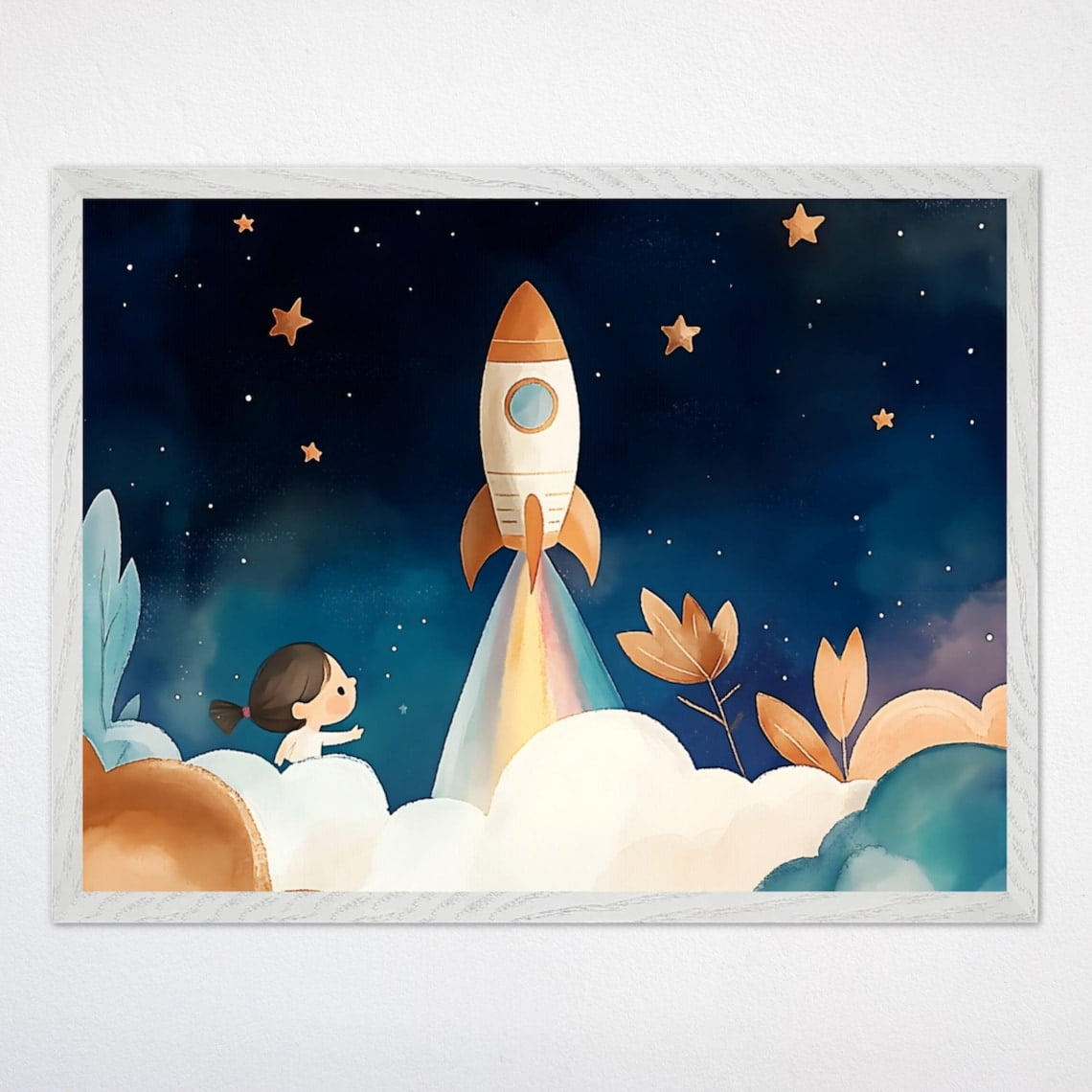 Space Rocket Wall Art, Kids Room Galaxy Decor, Gender-Neutral Framed ...