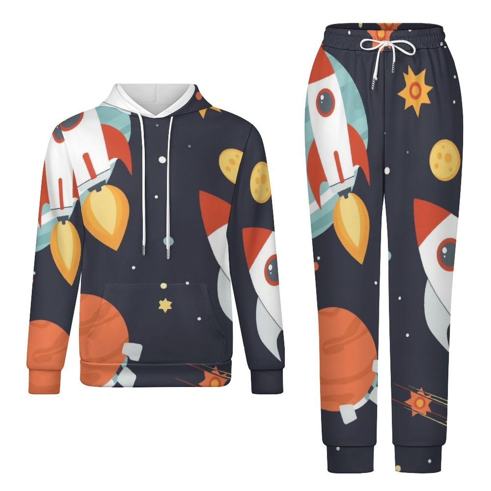 Space Rockets And Planets Hoodie And Pants Set Tracksuit Men Women ...