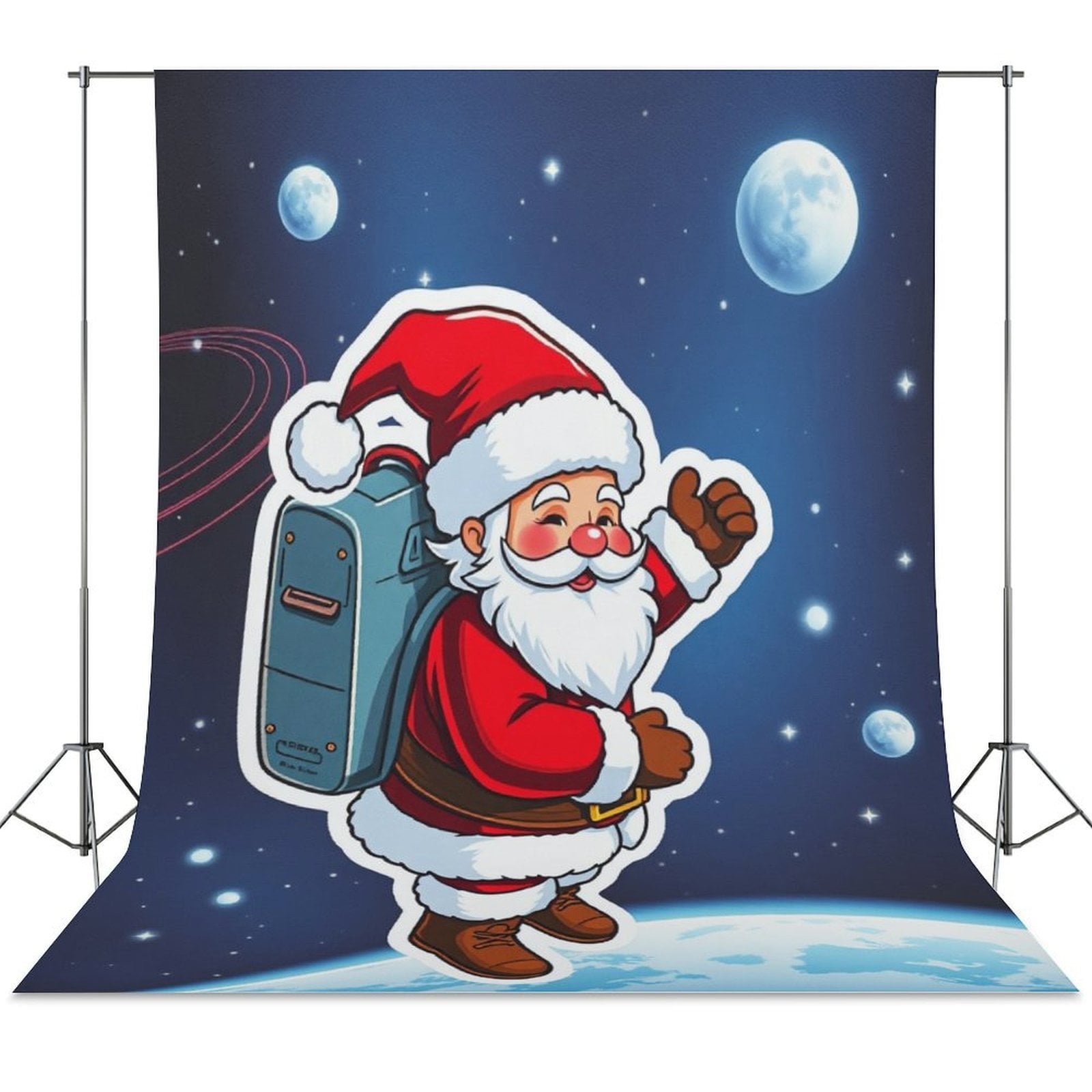 Space Santa Flies Party Backdrop Birthday Decoration Backgrounds for ...