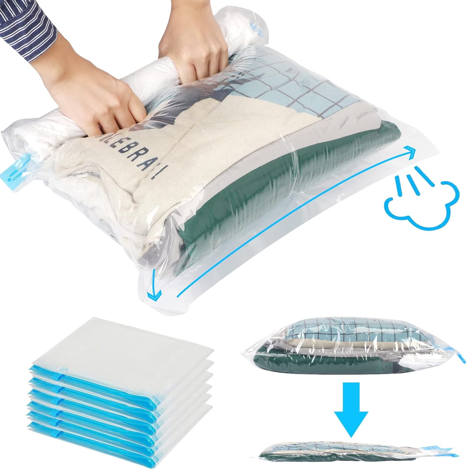 Space Saver Travel Bags, 6 Pack Roll Up Reusable Travel Space Saver ...