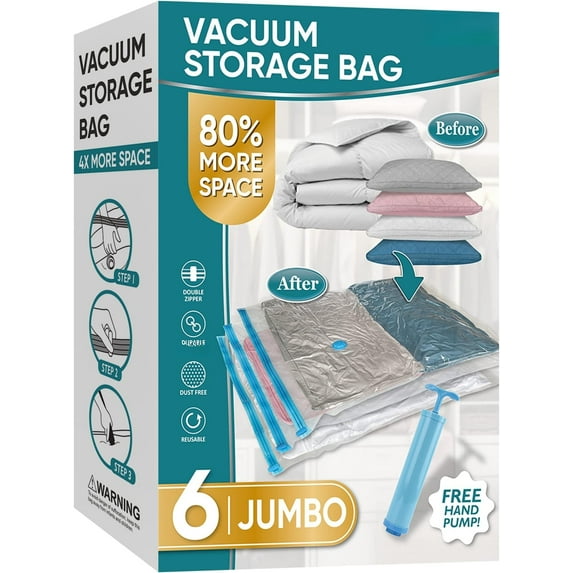 Space Saver Vacuum Storage Bags, 6 Space Saver Bags with Pump, Storage ...