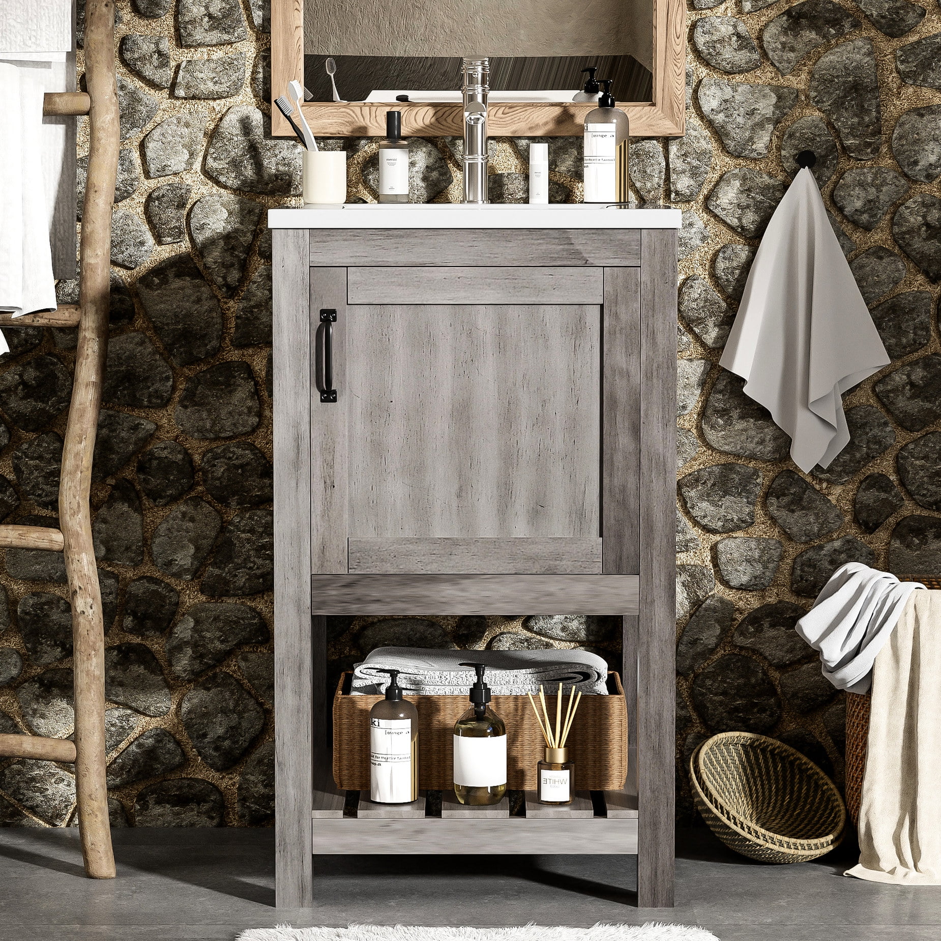 Space-Saving 16" Bathroom Vanity with Sink / Versatile Storage for ...