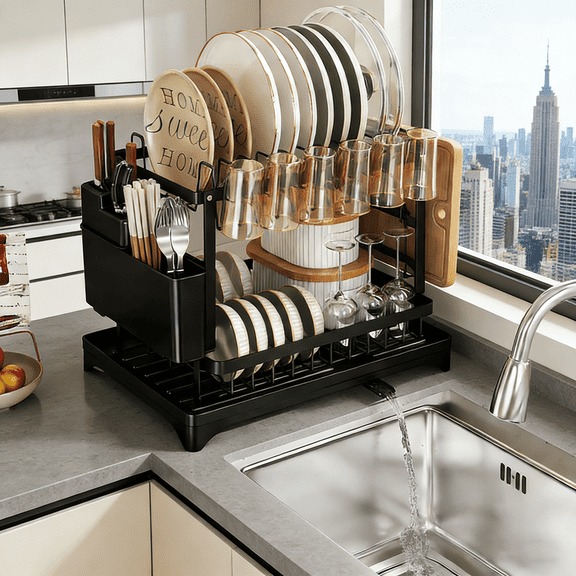 Dish Drying Rack, 2 Tier Dish Racks for Kitchen Counter, Large Dish ...