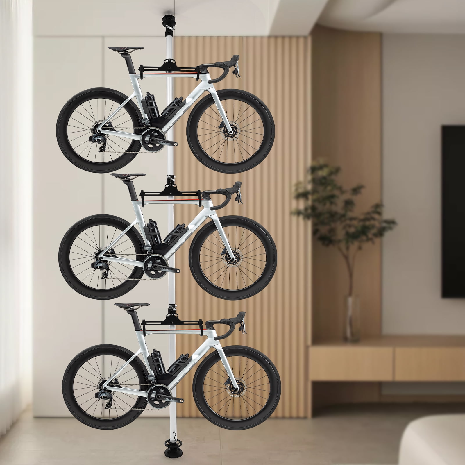 Space-Saving 3-Bike Storage Rack – , Adjustable, Non-Slip with 360 ...