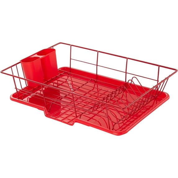 Space-Saving 3-Piece Dish Drainer Rack Set with Cutlery Holder and ...