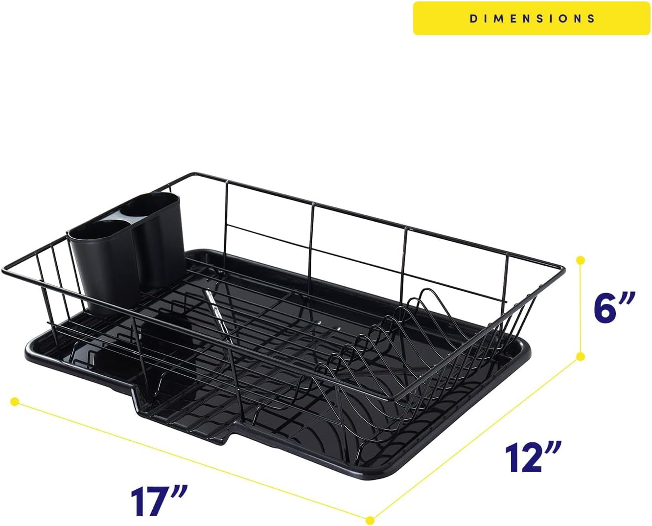 Space-Saving 3-Piece Dish Drainer Set with Cutlery Holder - Black ...