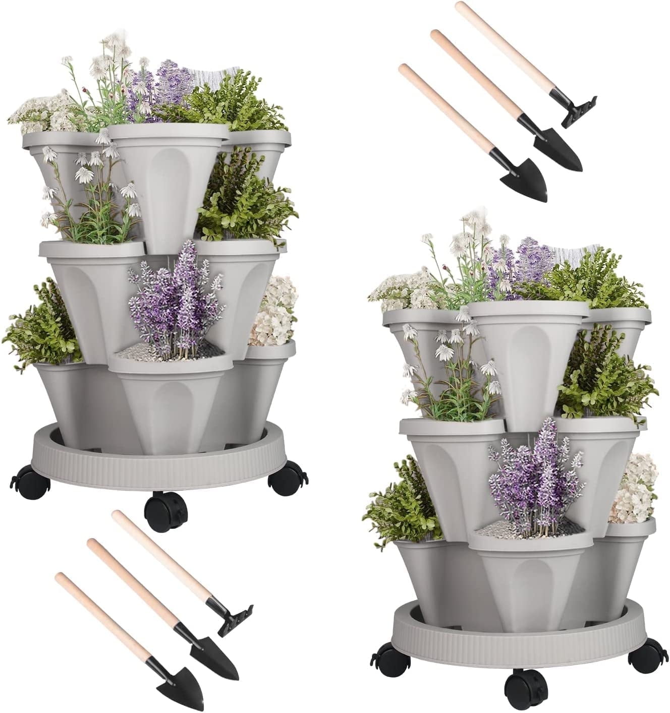 Space Saving 3-Tier Indoor Outdoor Vertical Stackable Plastic Herb and ...