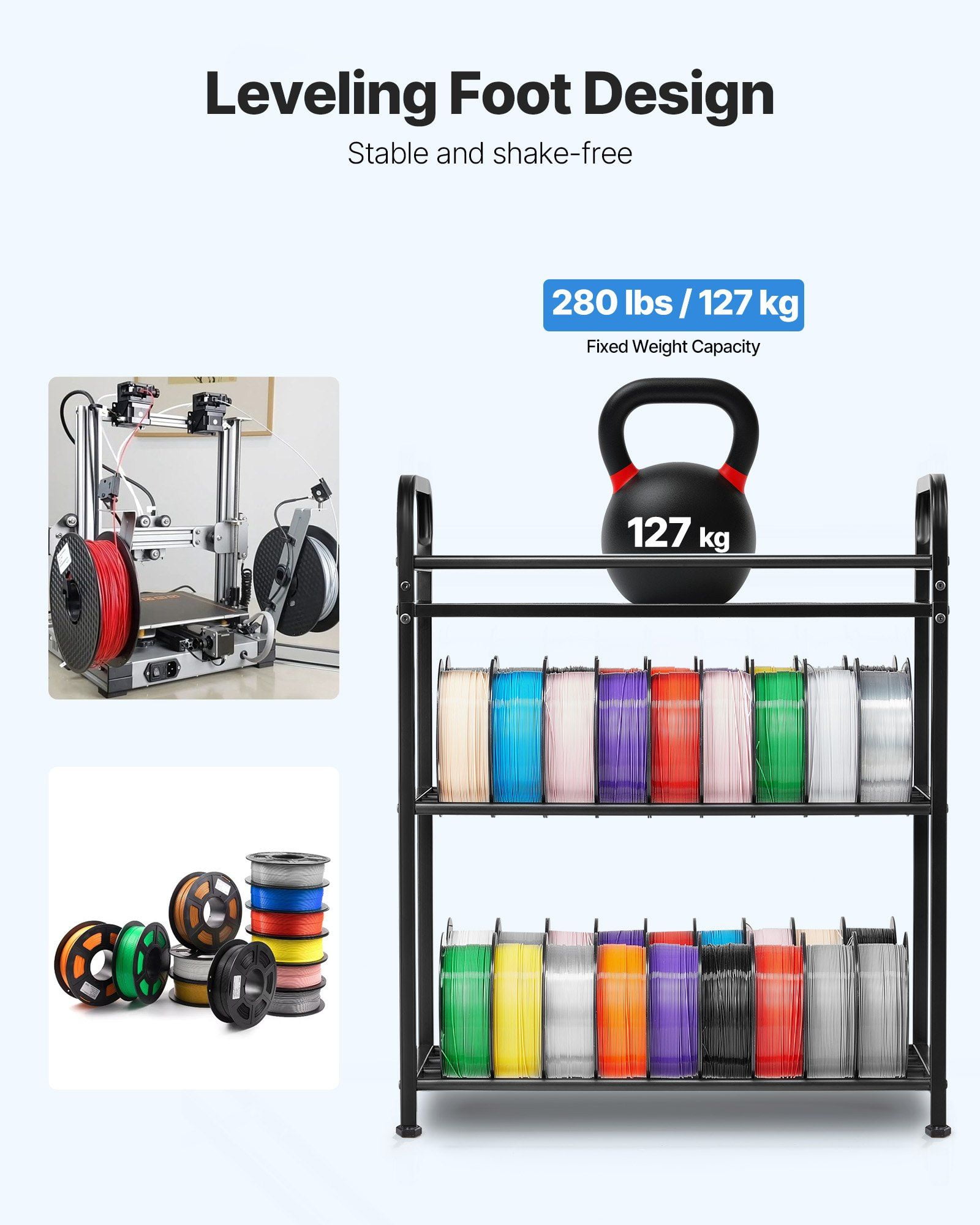 Space-Saving 3D Filament Holder – 3-Tier Rack for Storing PLA, ABS, TPU ...